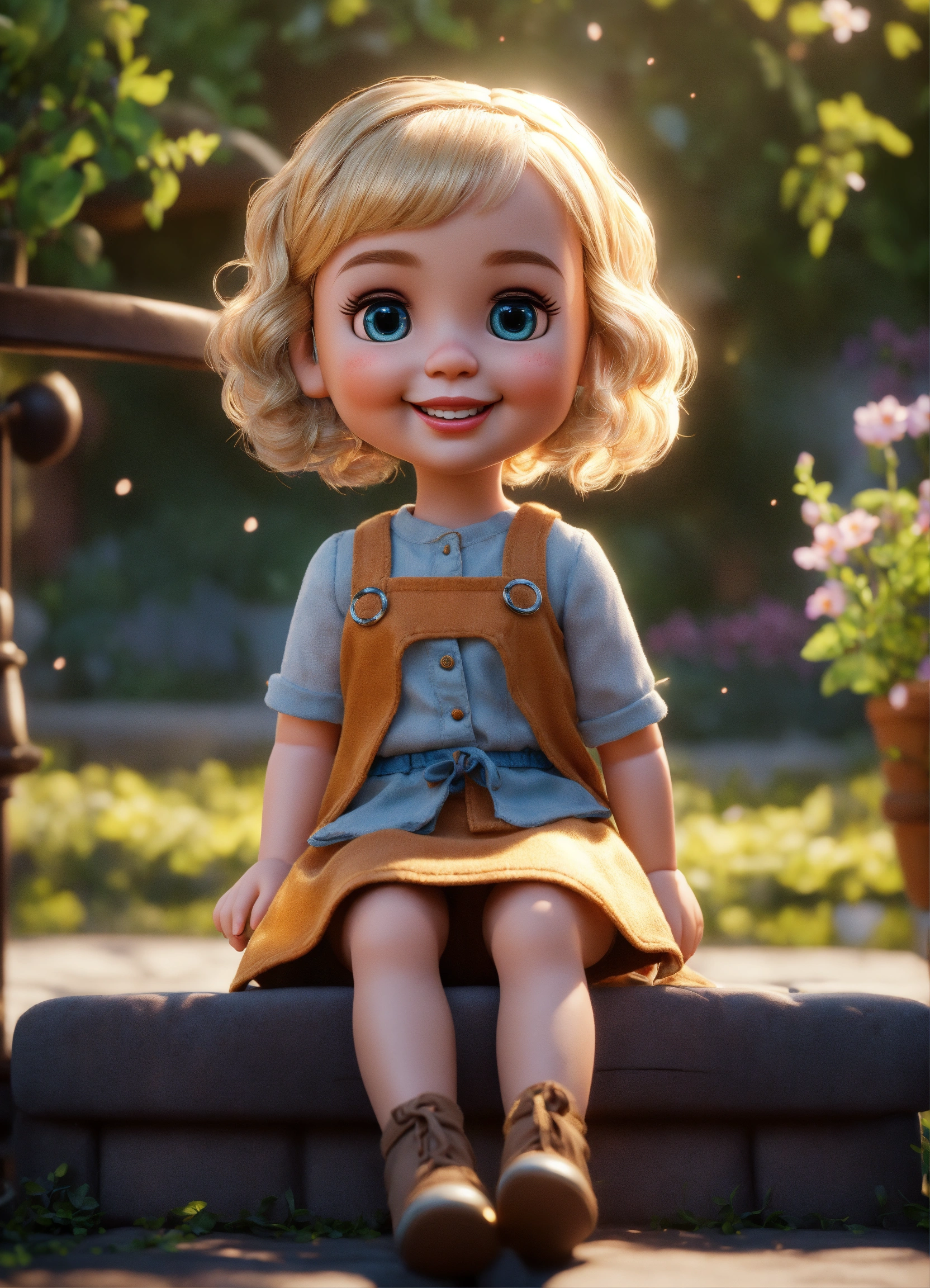 Lexica - Cute adorable doll style tiny girl smiling greeting me, blond hair, unreal engine, she ...