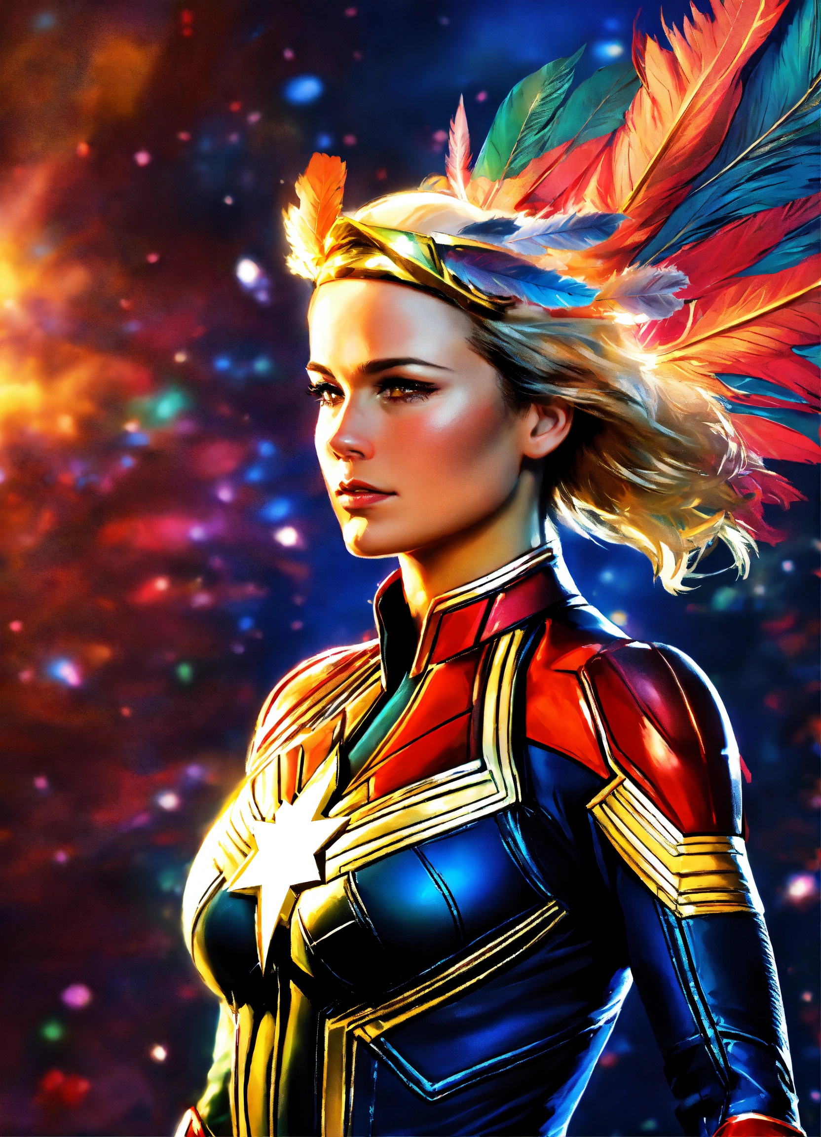 Lexica - Realistic, colorful portrait of a captain marvel, beautiful ...
