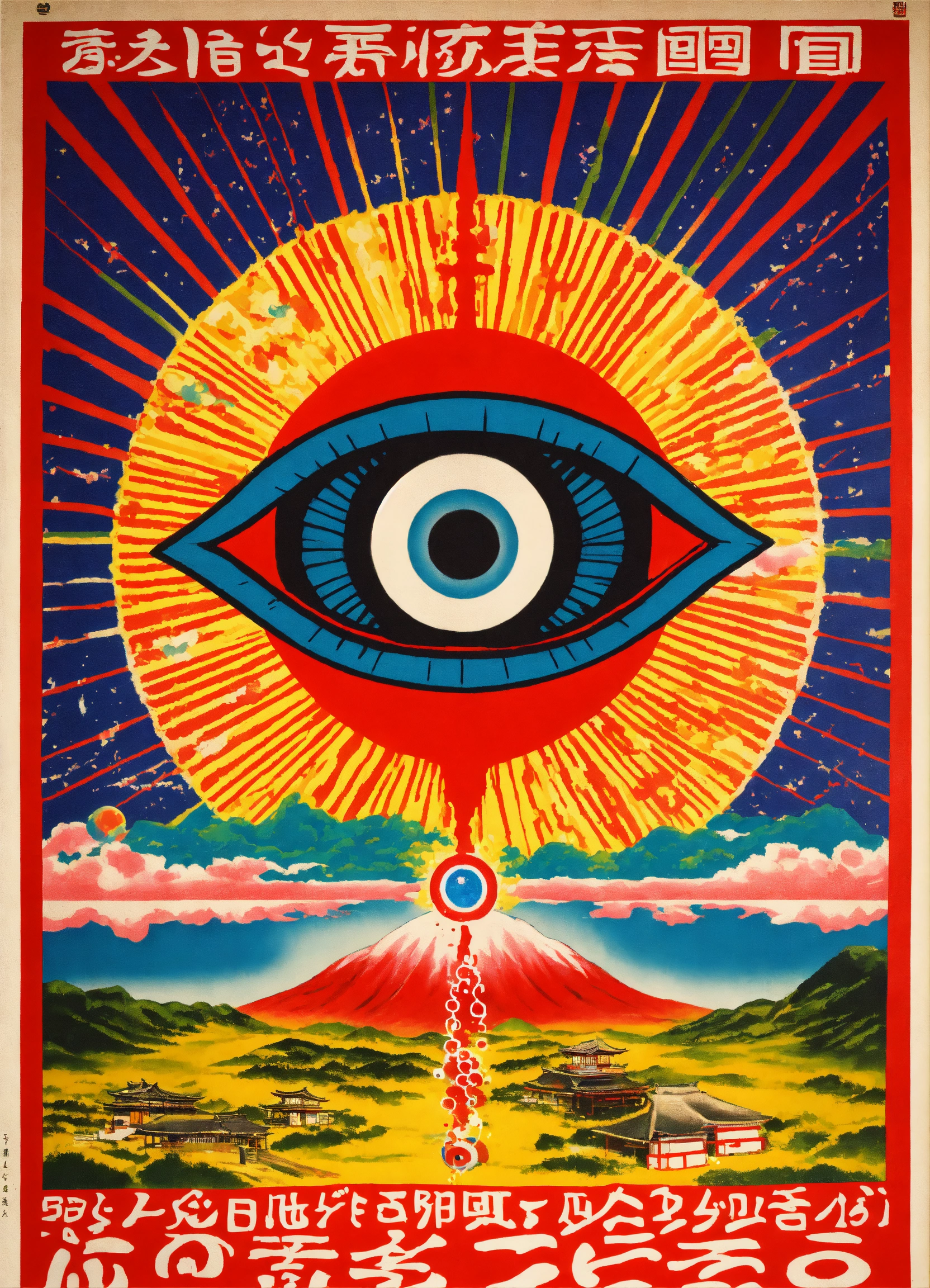 Lexica - Japanese vintage poster , third eye emerging from man head containing all four corners ...