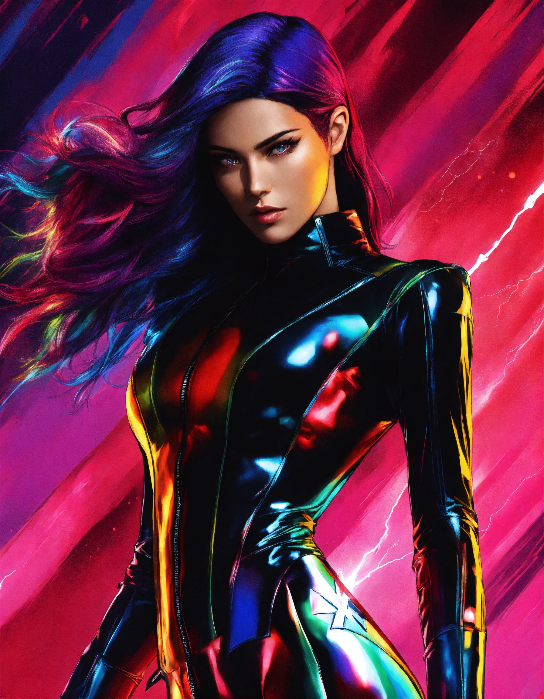 Lexica - X men rouge black hair chrome rainbow universe lightning