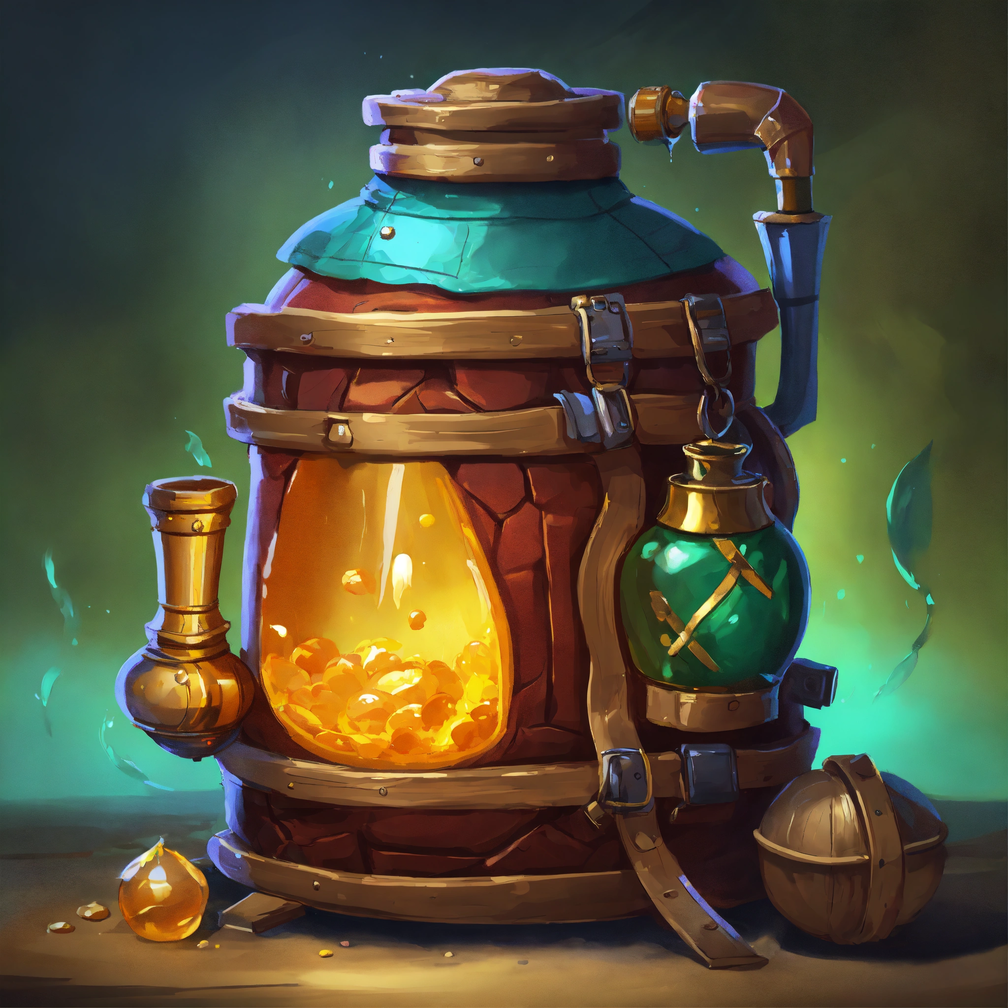 Lexica - Fantasy alchemist backpack, isolate objects, realistic cartoon ...