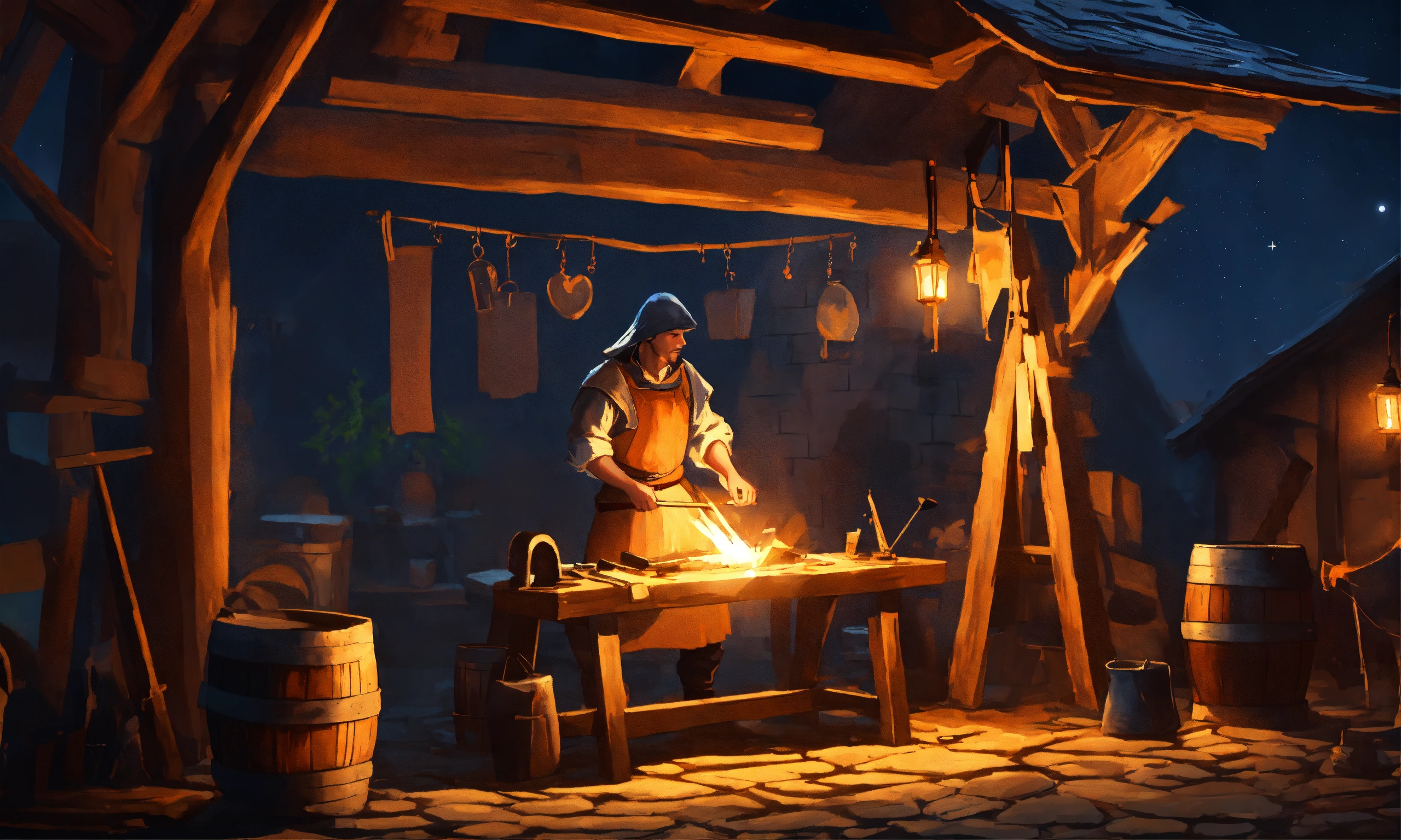 Lexica - Blacksmith in medieval times during the night illuminated by ...