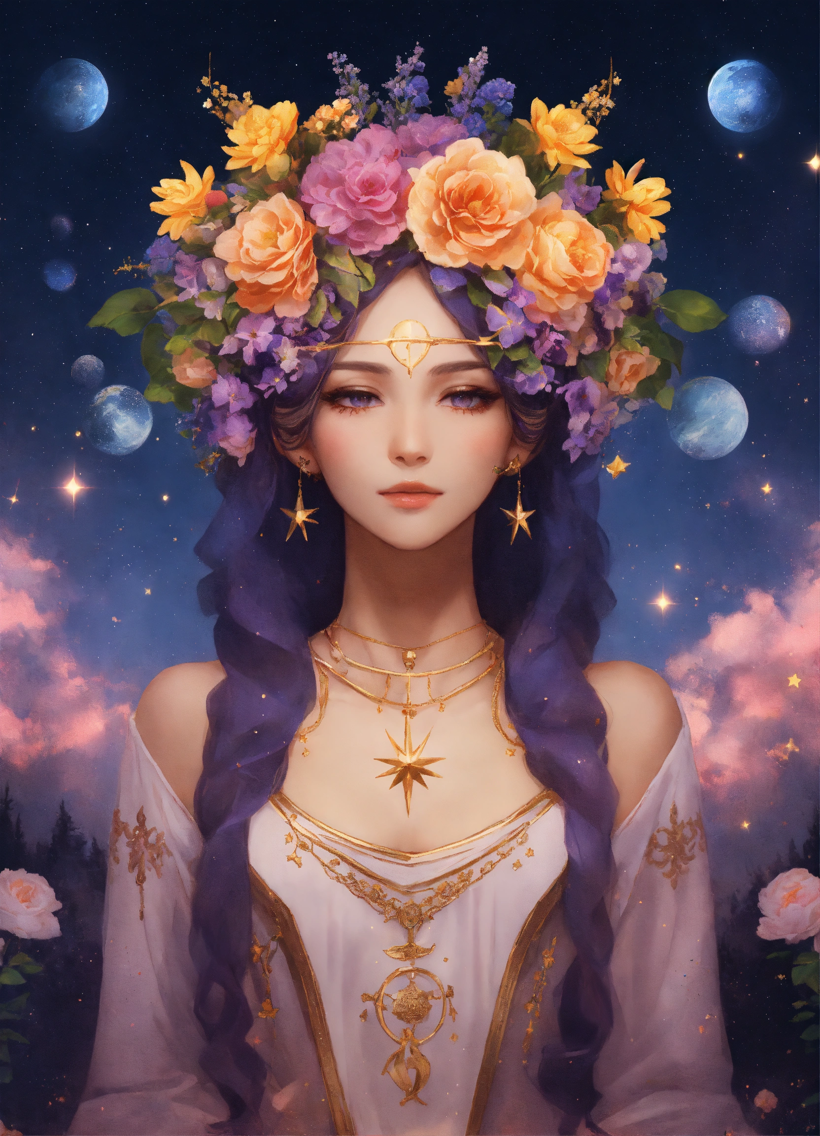 Lexica - The star sign of libra personified as a person, flower crown ...