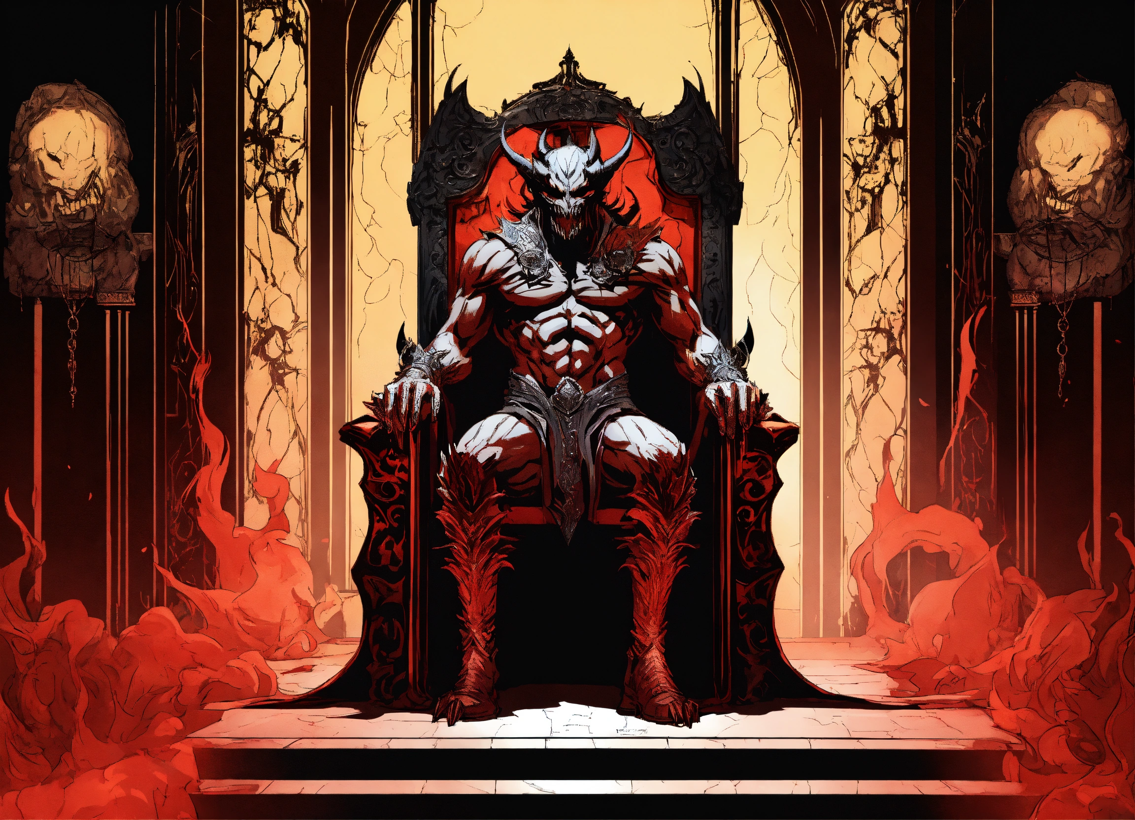 Lexica - Demon monster sitting on a throne, hellish background, digital ...