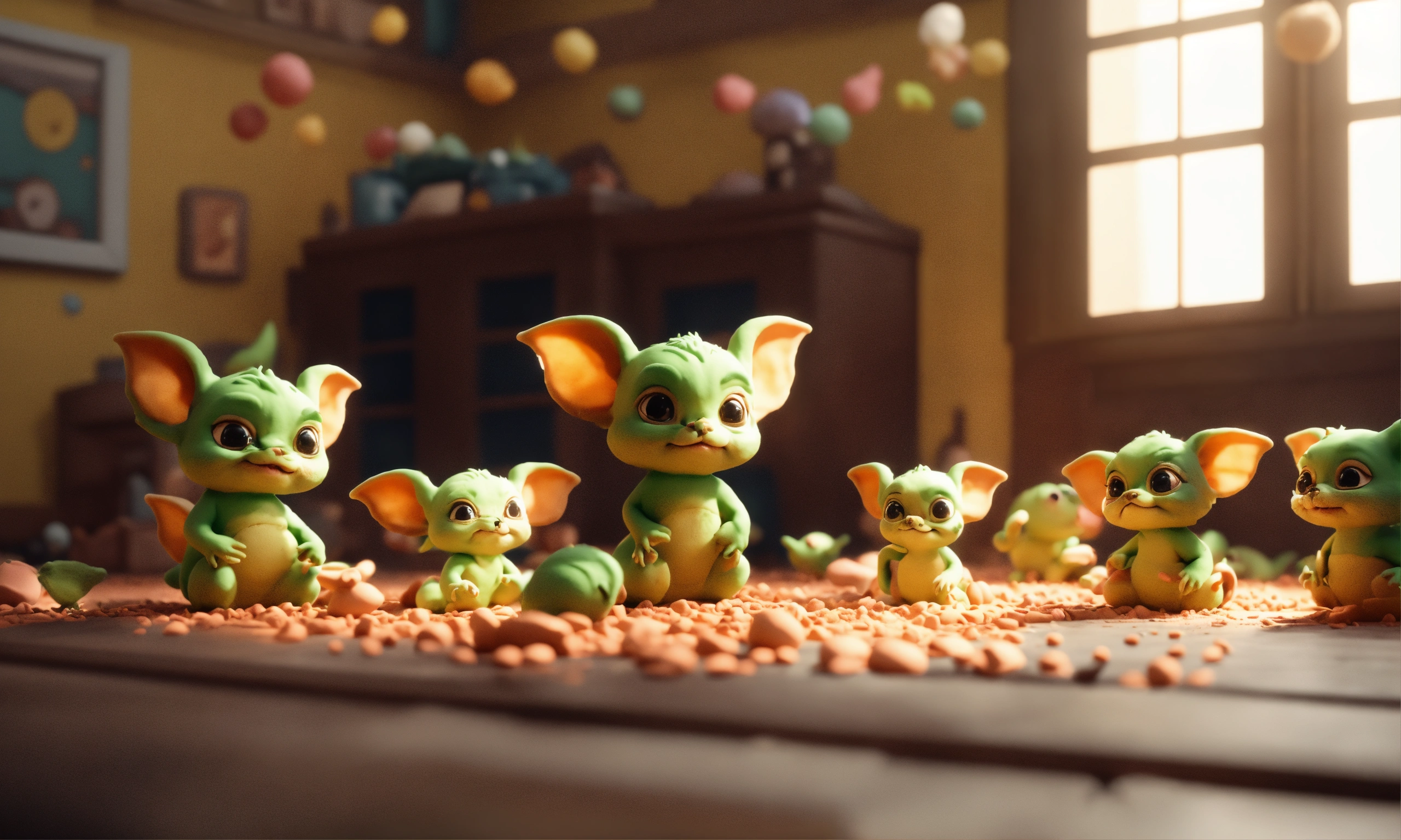Lexica - 3d effect of cute clay many baby gremlins play around causes ...