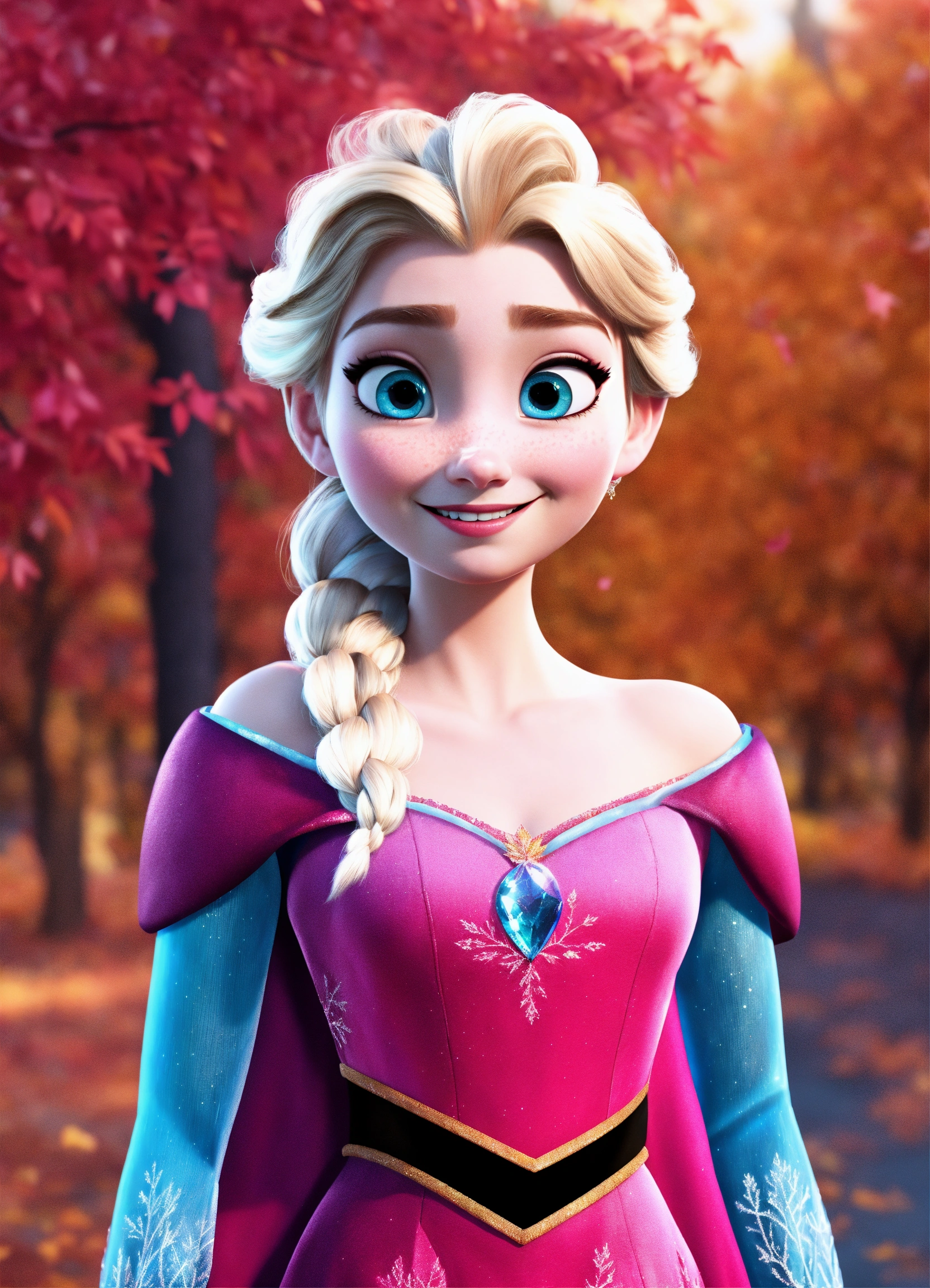 Lexica - Elsa from frozen in a pink dress meets fall leaf character ...