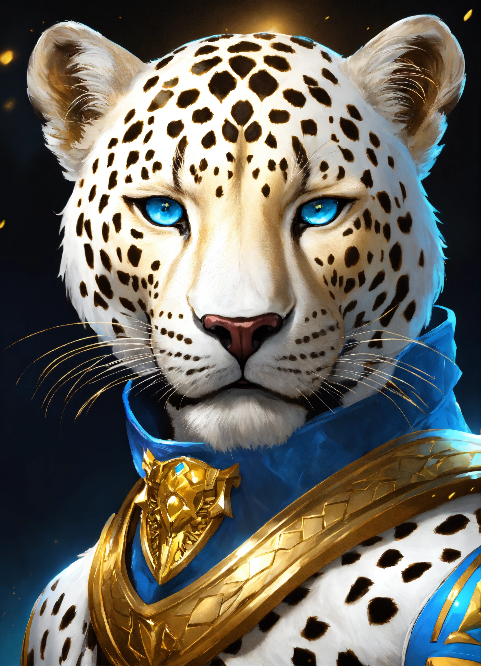 Lexica - Antho white jaguar with gold rosettes, golden tipped fangs ...