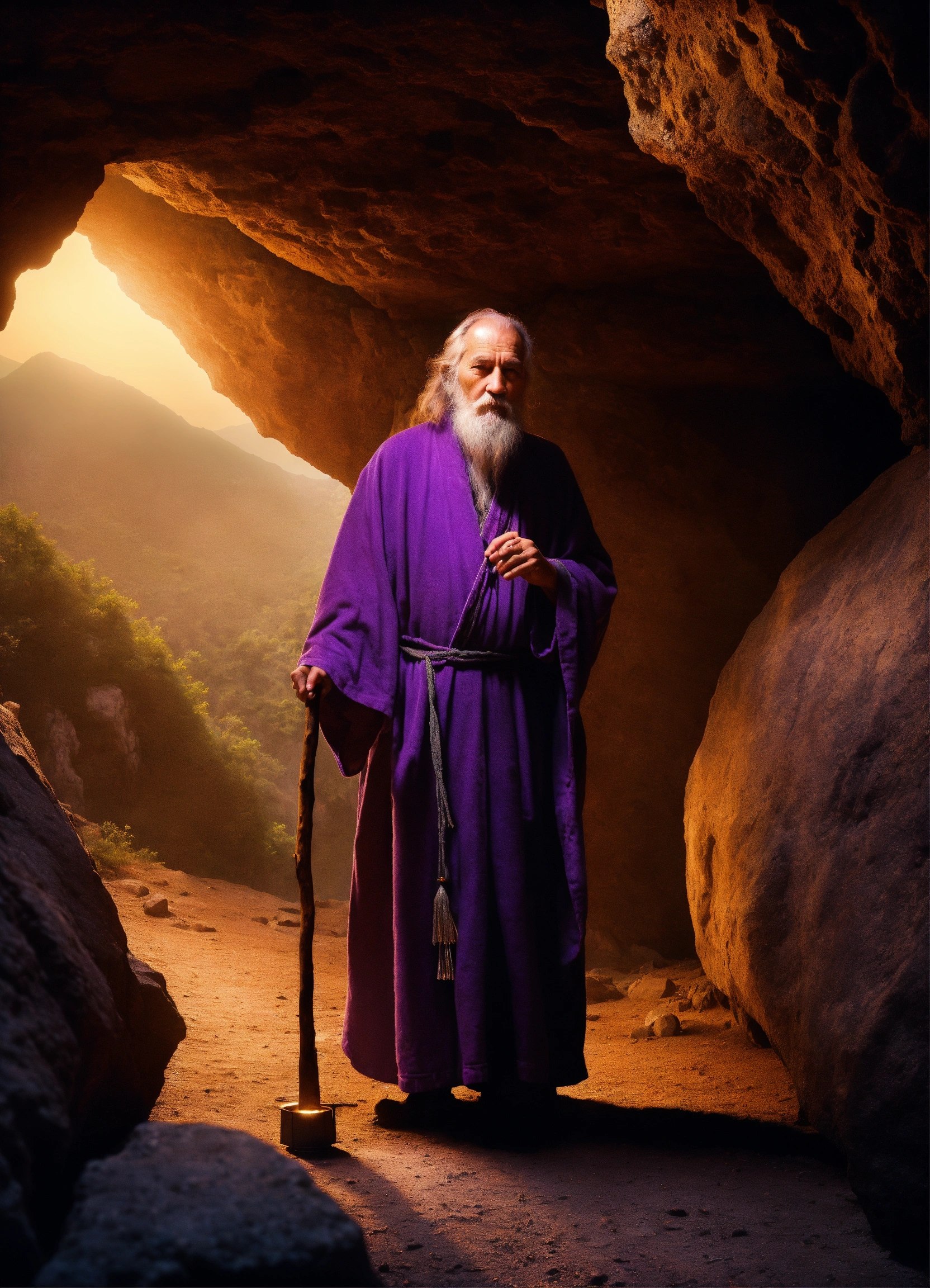 Lexica - "Create a photograph of an older man, the Hermit, standing on ...