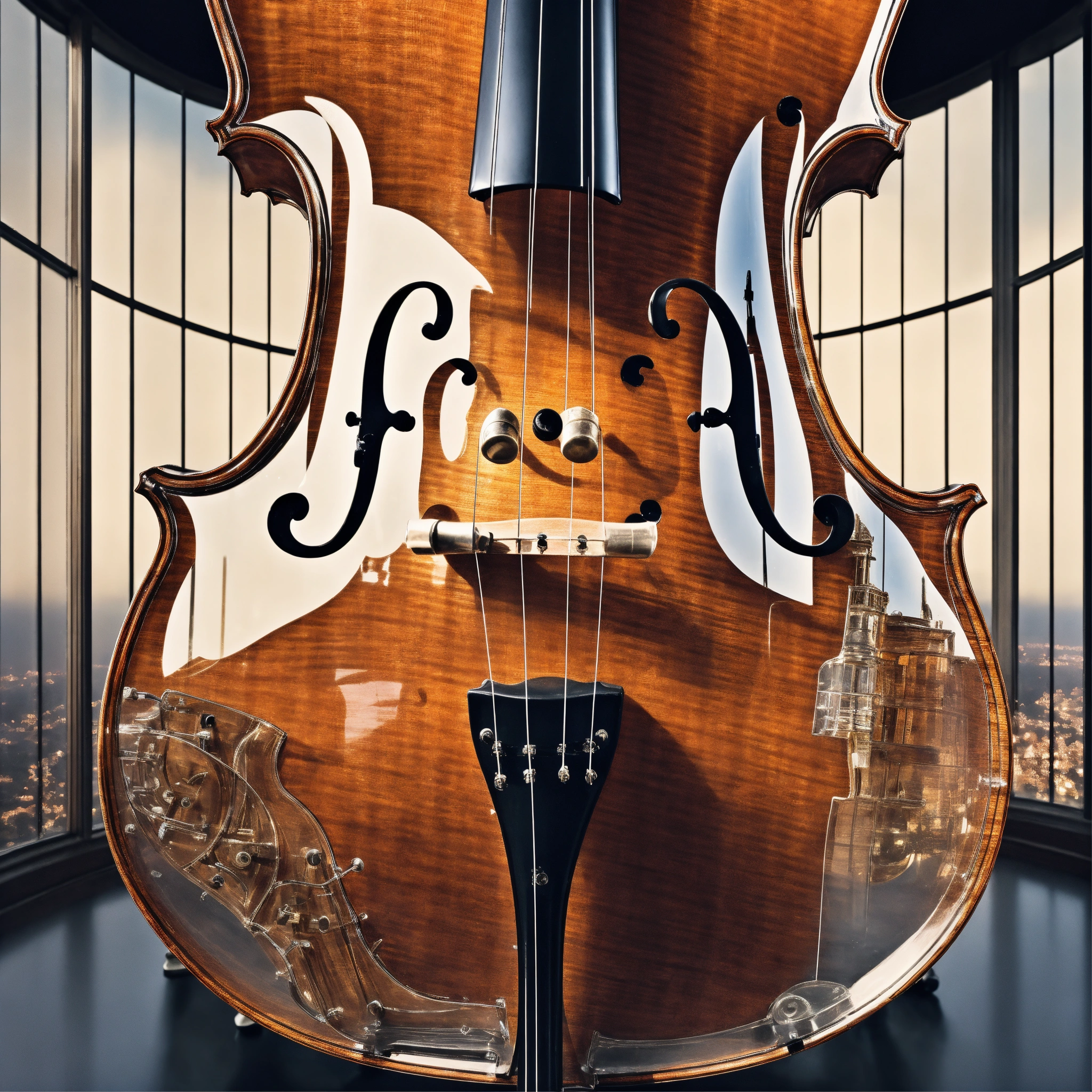 Lexica - A photorealistic closeup view of inside a transparent cello ...