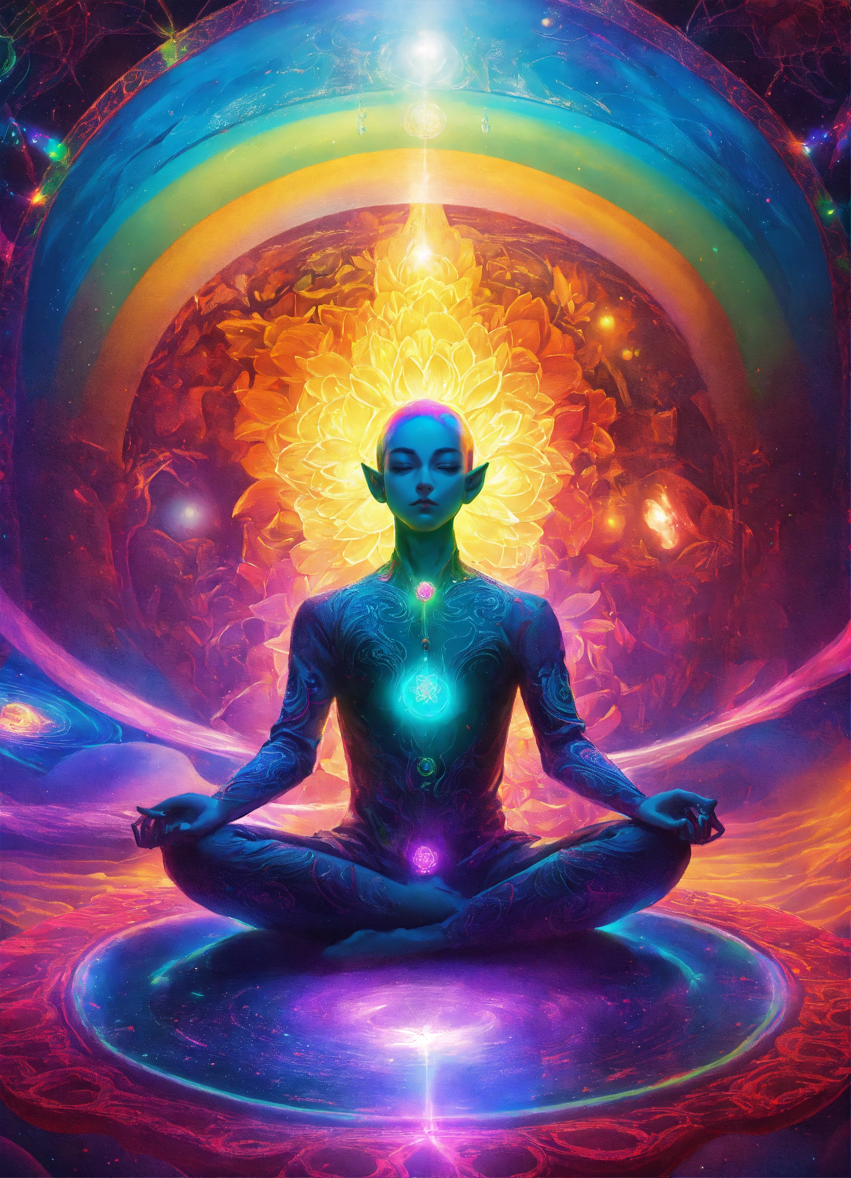 Lexica - A dmt machine elf is sitting in lotus position meditating in a ...