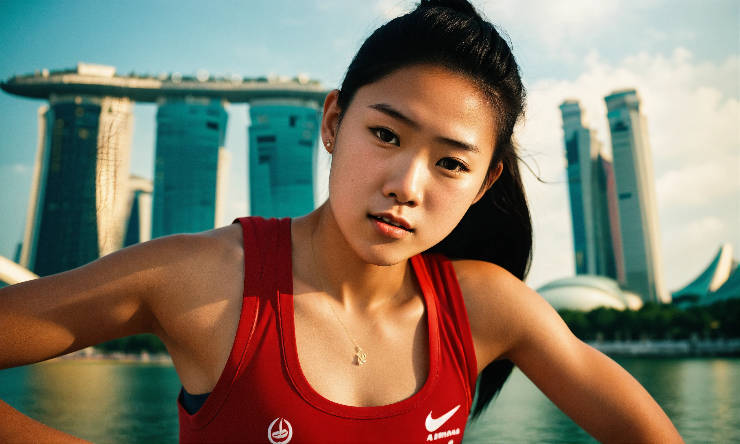 Lexica - Sunny day, close up side shot, tanned athletic 18-year-old ...