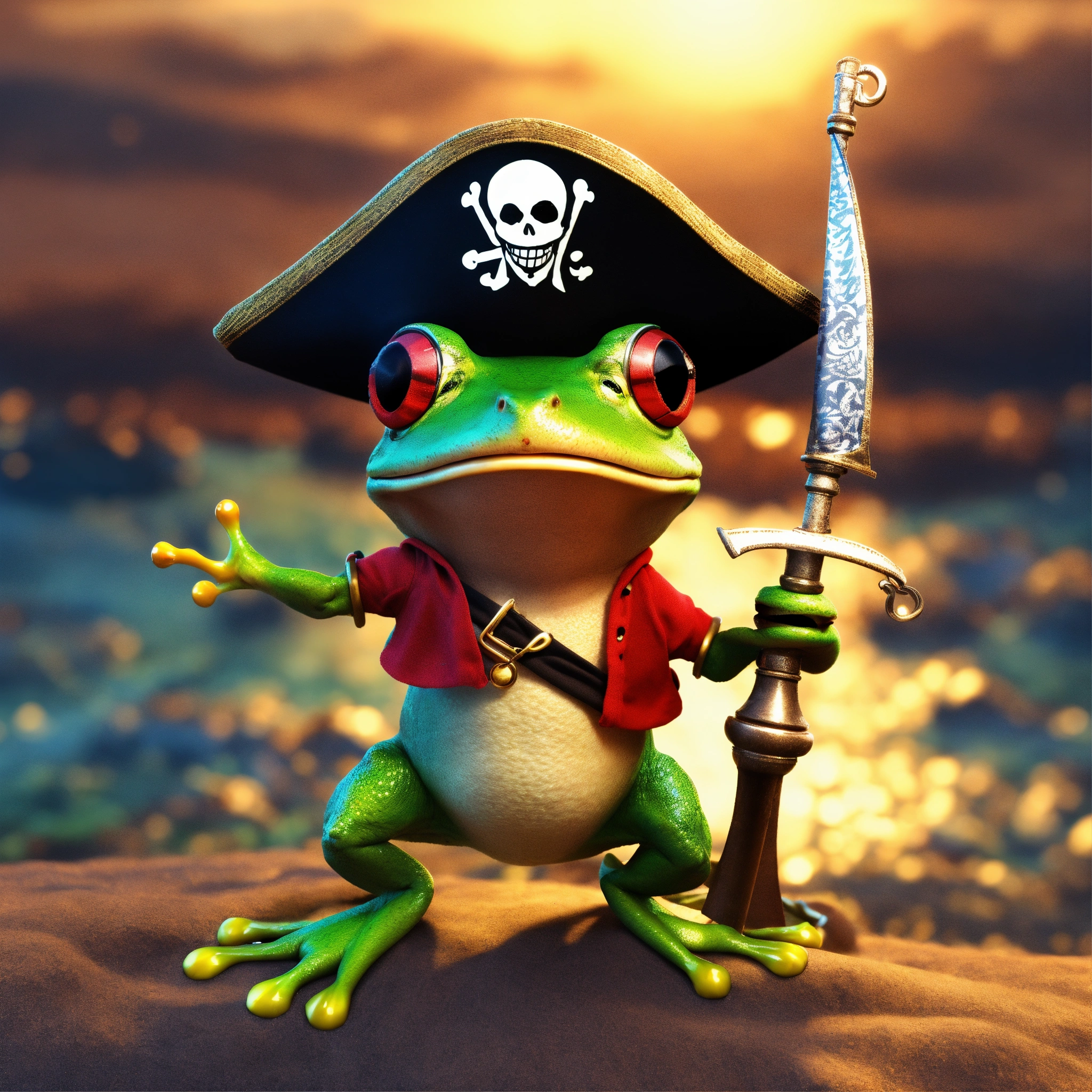 Lexica - Pirate frog, wearing a pirate hat, holding a pirate flag ...