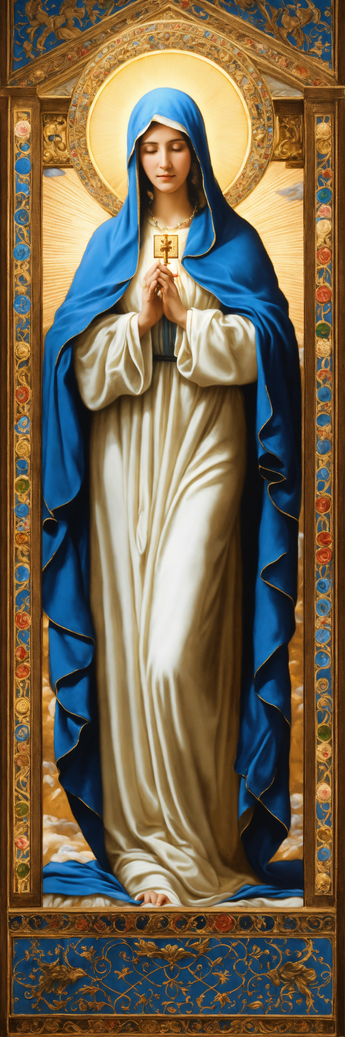 Lexica - A full size portrait of Mother Mary, cloaked in a heavenly ...