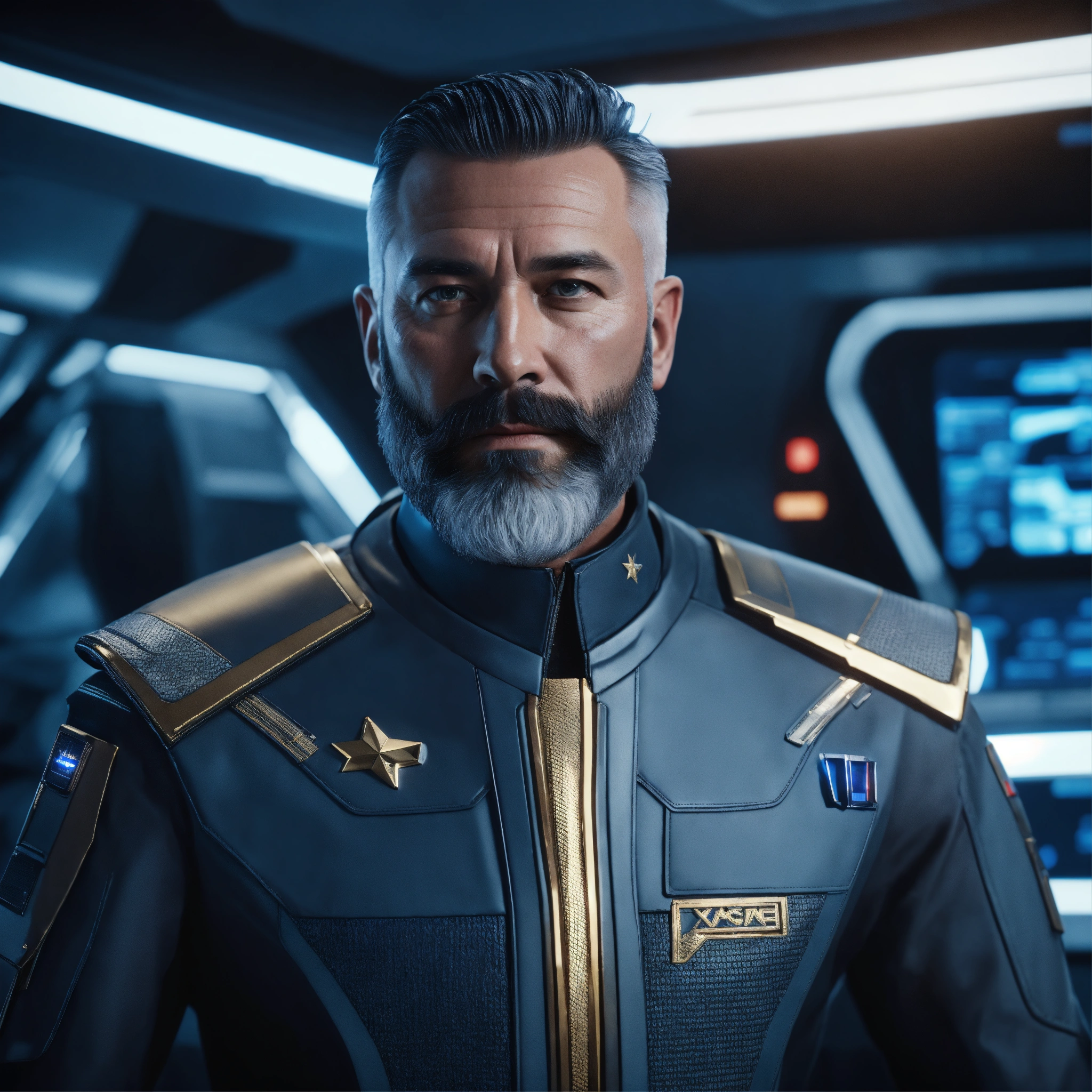 Lexica - 50 year old masculine star commander general with trim beard ...