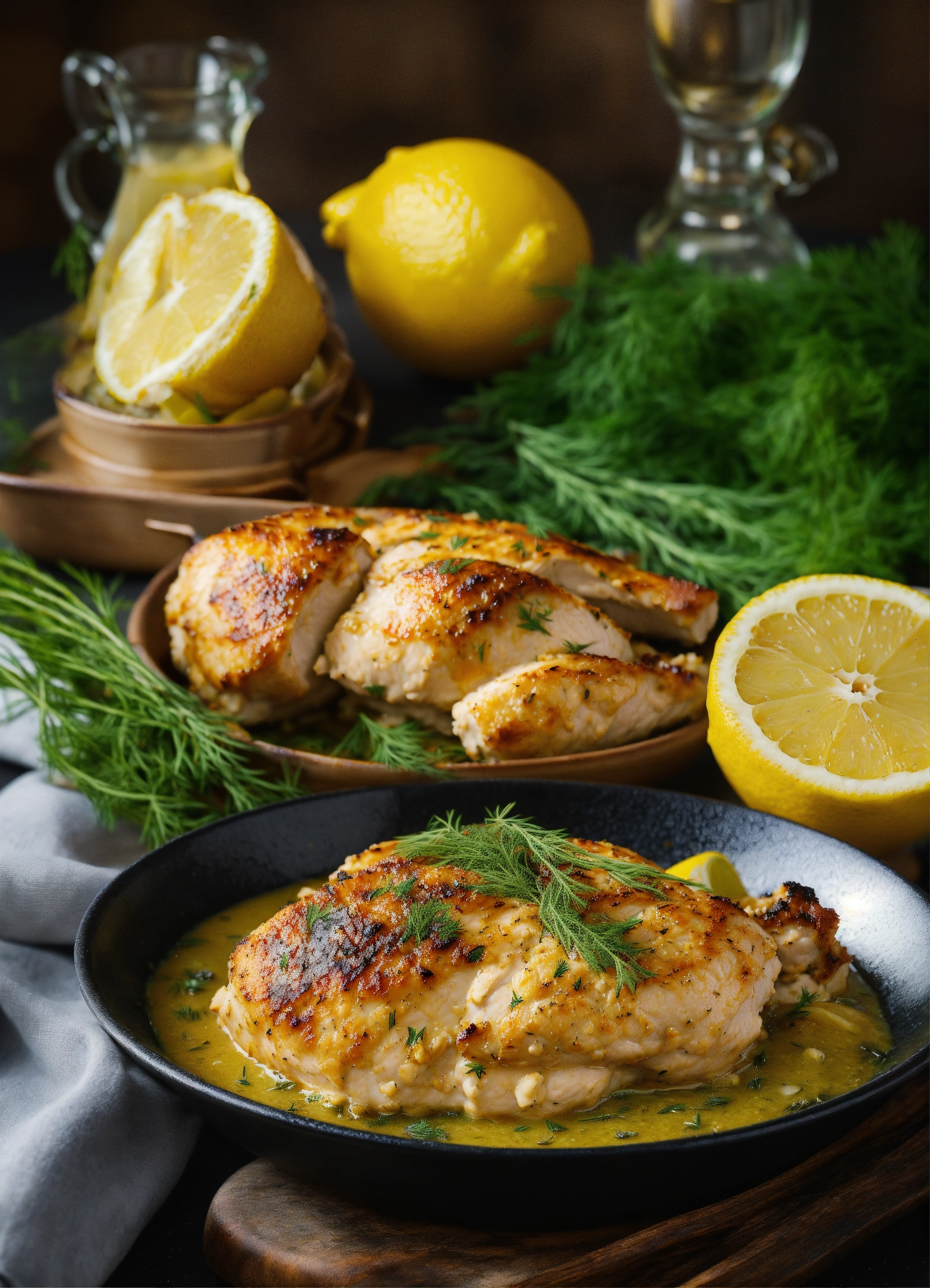 Lexica - High-end styling image, fine dine of Lemon & Dill Chicken ...