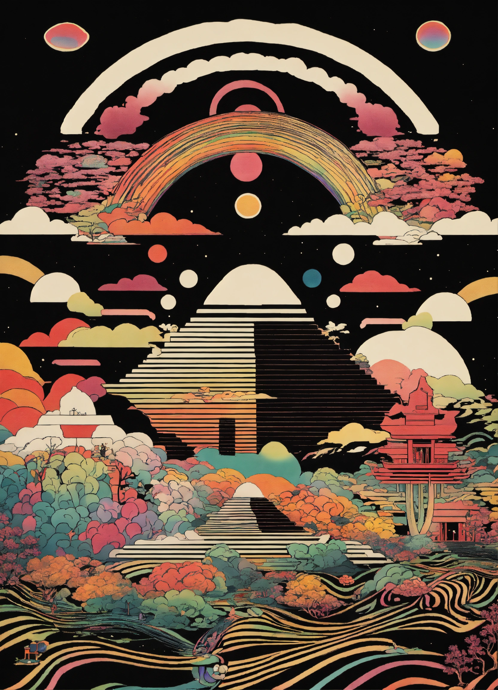 Lexica - Japanese vintage poster, trippy visions, imaginary realm fused ...
