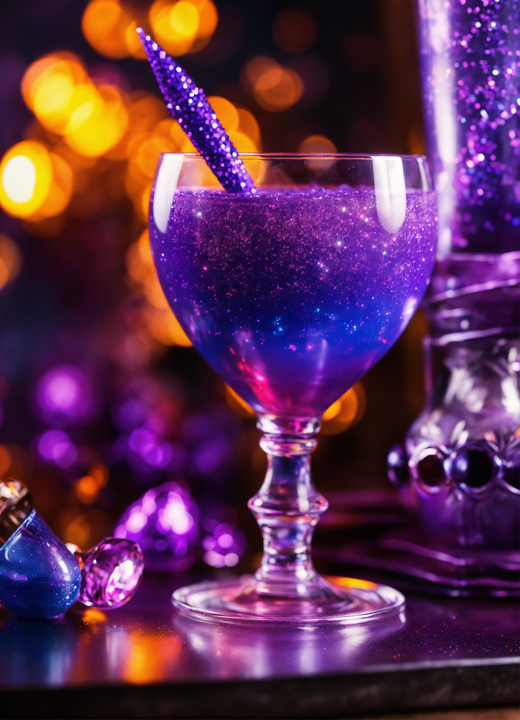 Lexica - Hyper realistic magical vibrant glitter purple wizard drink in ...