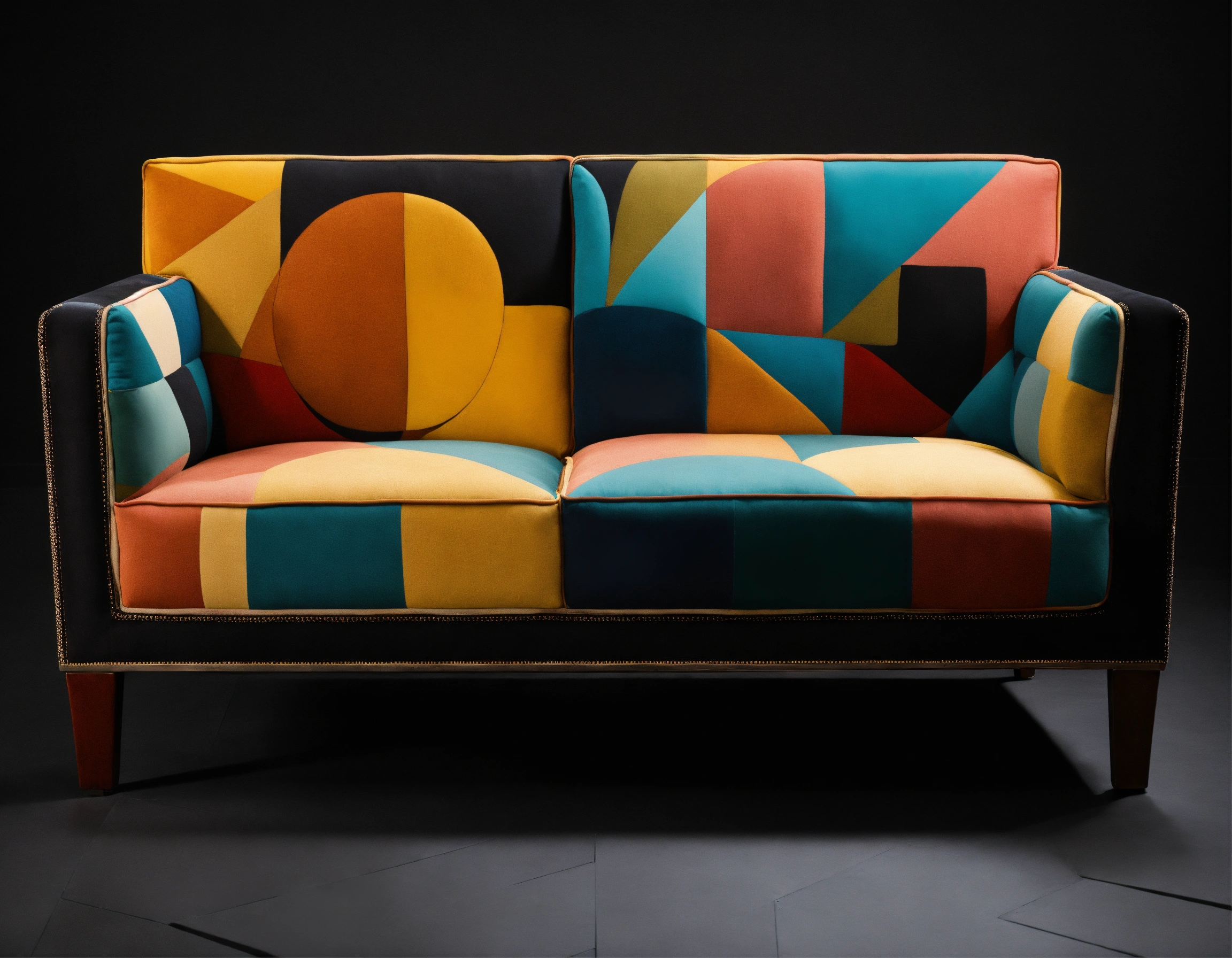 Lexica - Cubist sofa in René Magritte design on black background