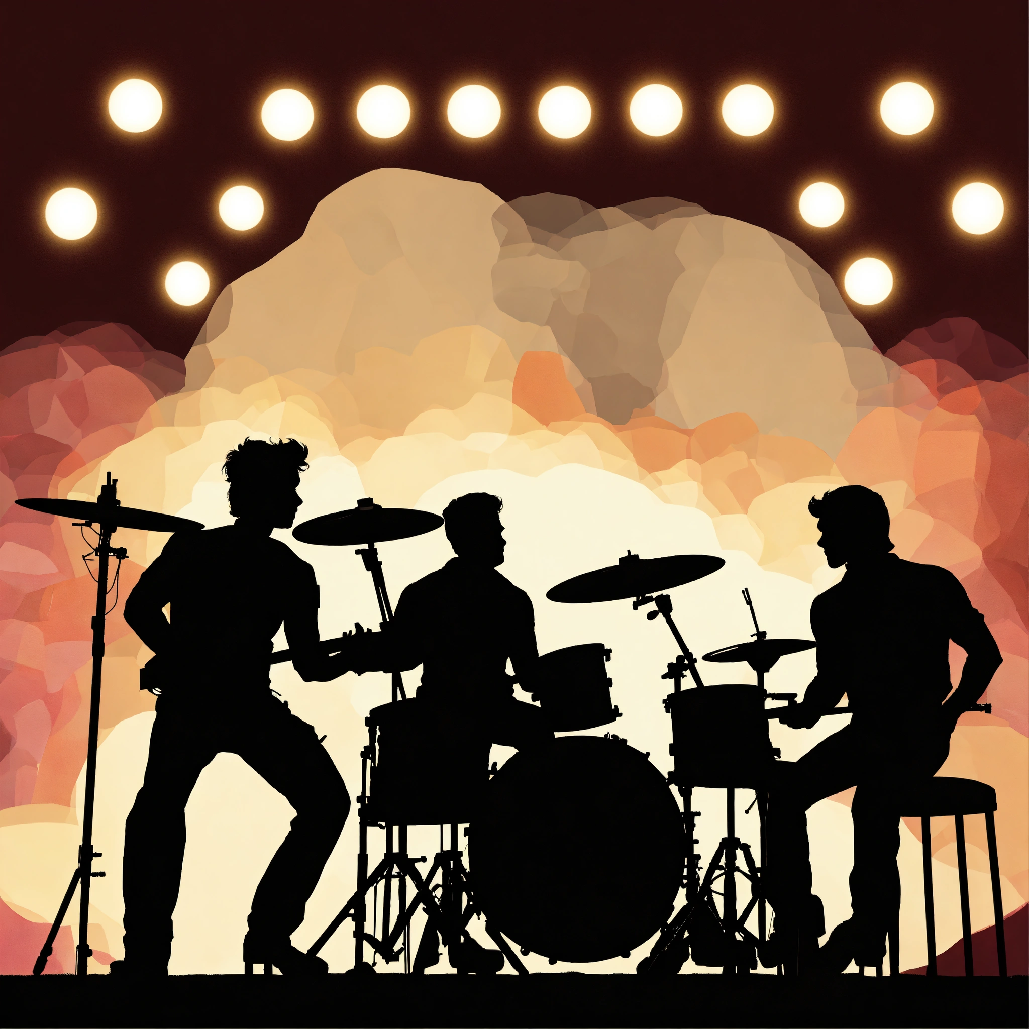 Lexica - Show me a live rock band silhouette with a drumset on a stage ...