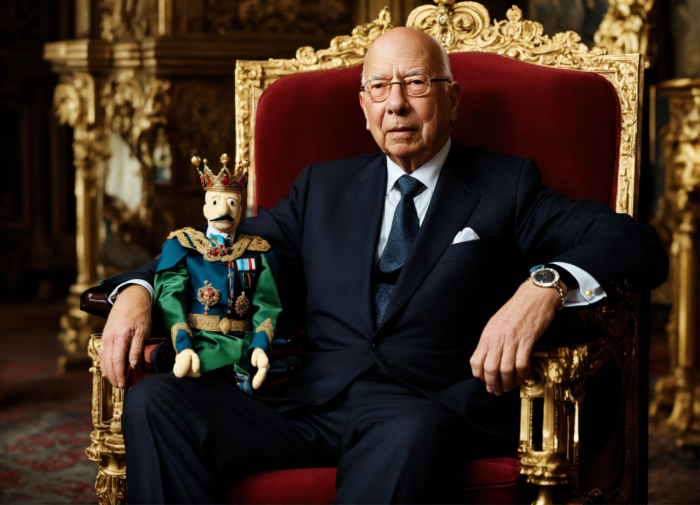 Lexica - VERY OLD KLAUS SCHWAB SITTING IN A CHAIR WEARING A CROWN A ...
