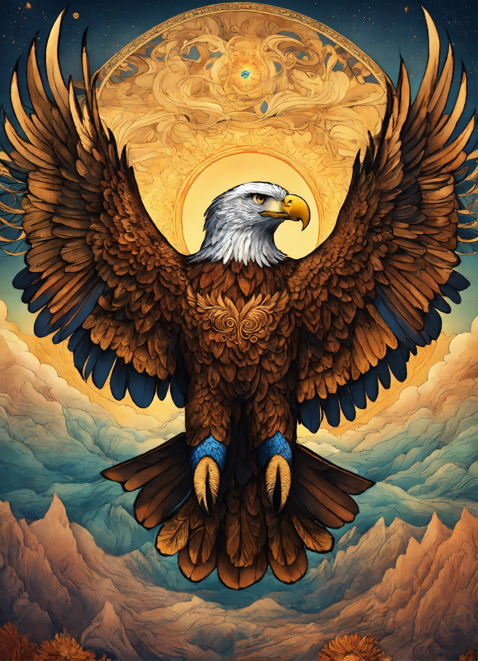 Lexica - Mighty eagle flying high in the sky, intricate art, fantasy style
