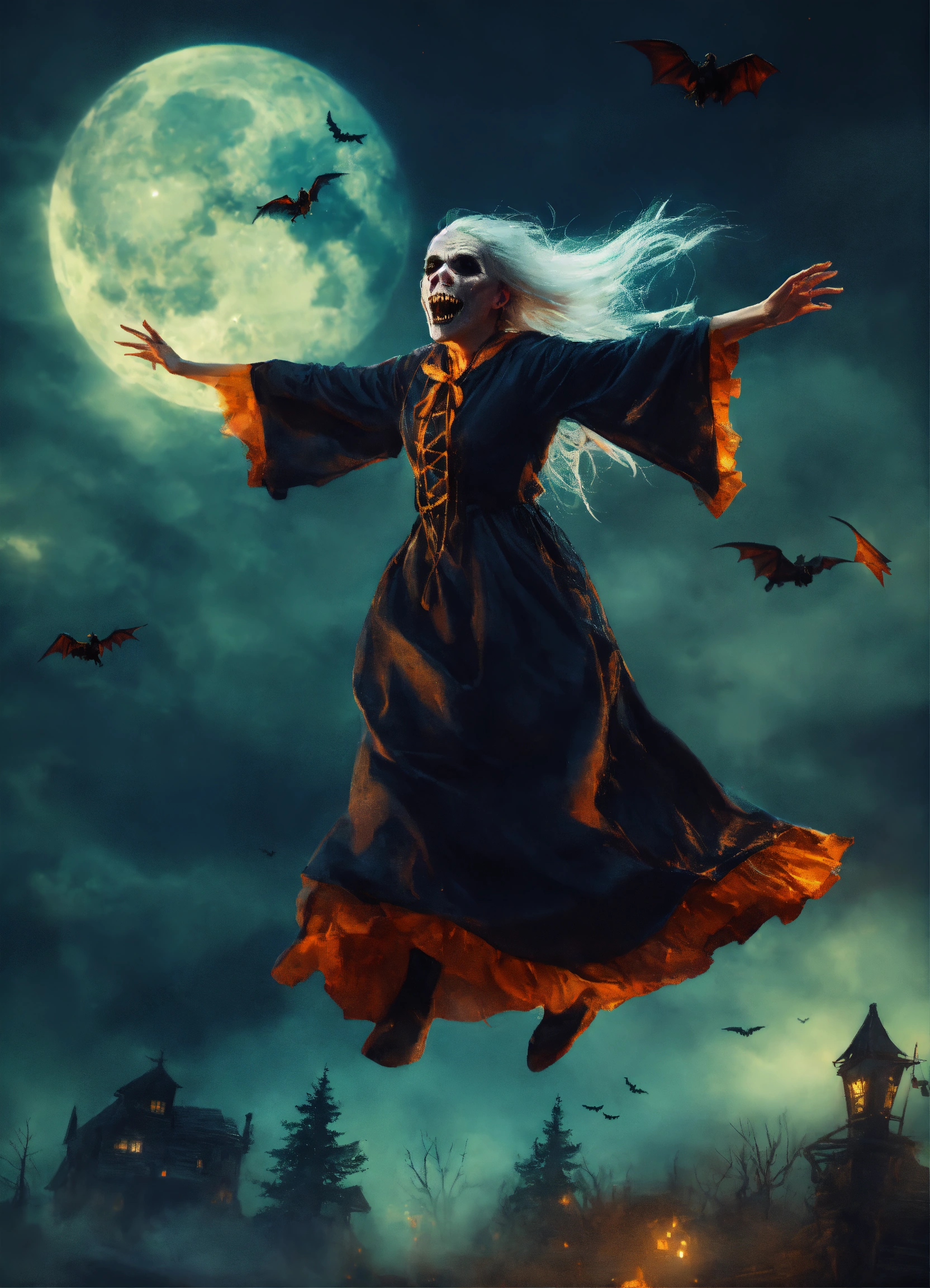 Lexica - Scary hag flying in air at spooky night
