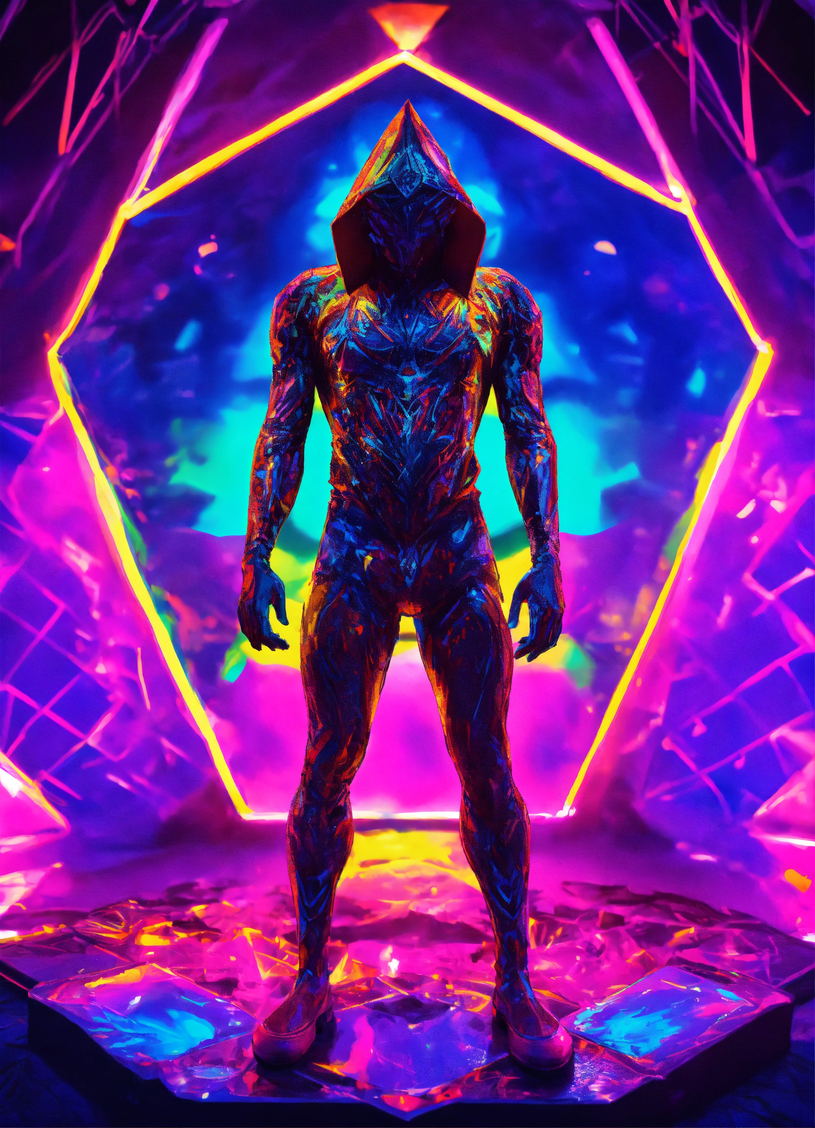 Lexica - Full body the grudge in a diamond suit in a Blacklight DMT ...