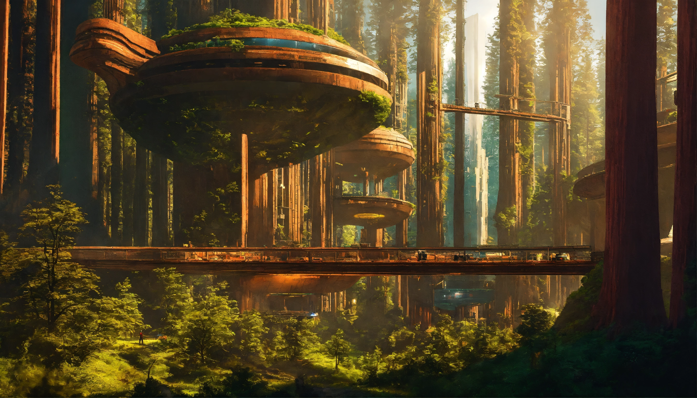 Lexica - A futuristic sci-fi city inside a redwood forest