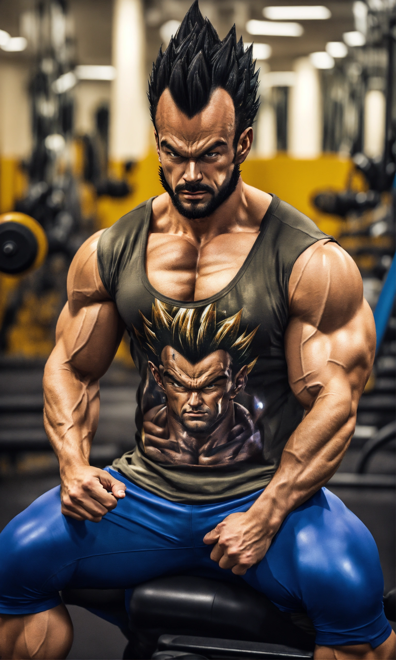 Lexica - Vegeta in a fitness gym, T-shirt with "Spiritus Motivation" on ...