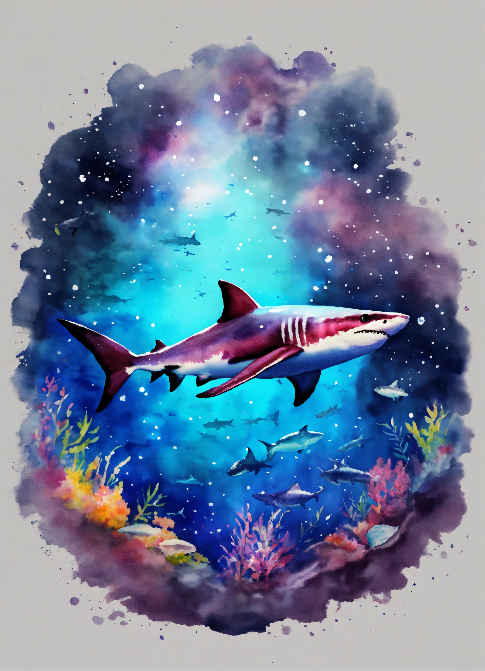 Lexica - Swimming galaxy shark, water color