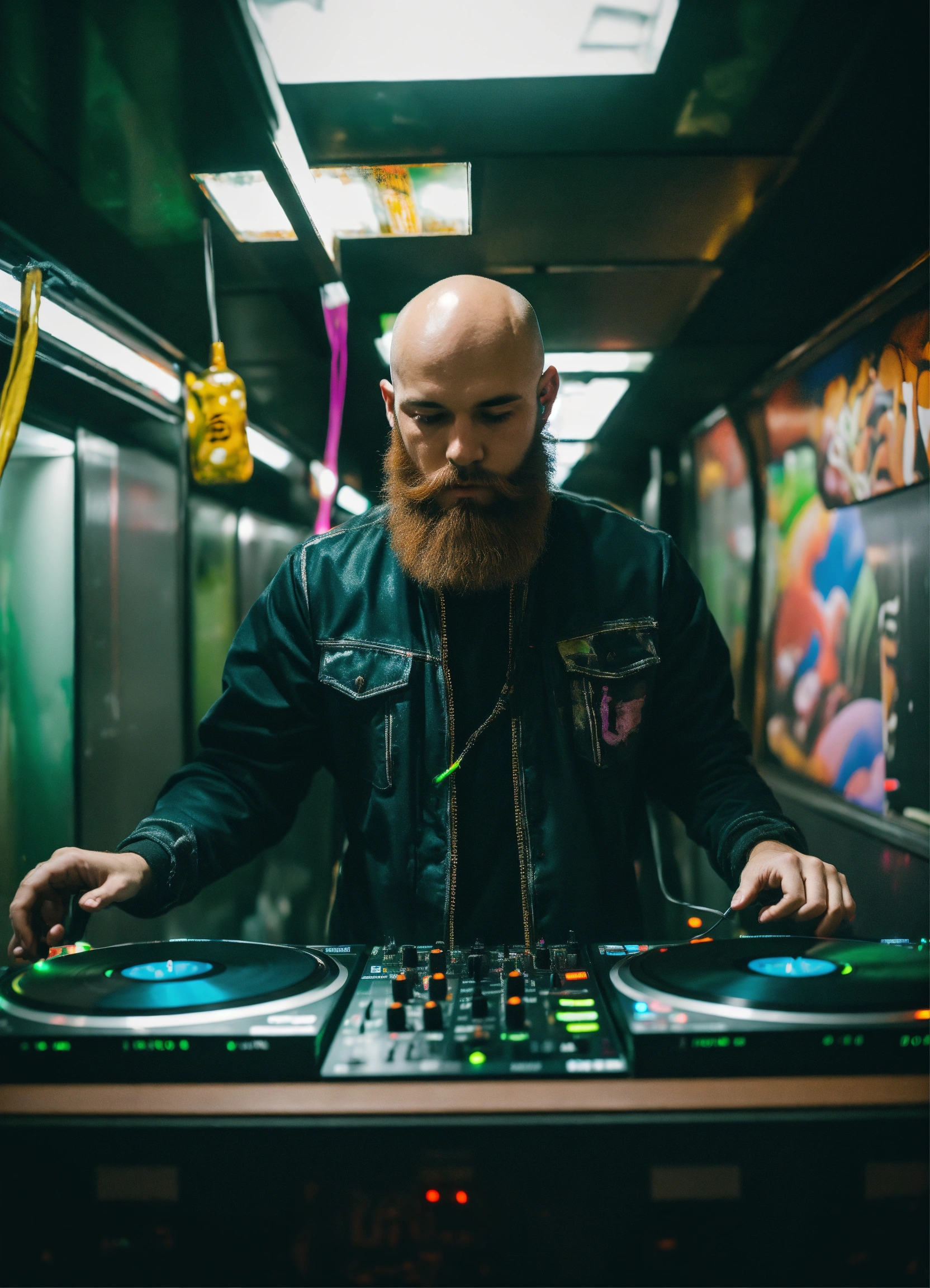 Lexica - A young bald man with beard halloween. dj behind the dj booth ...