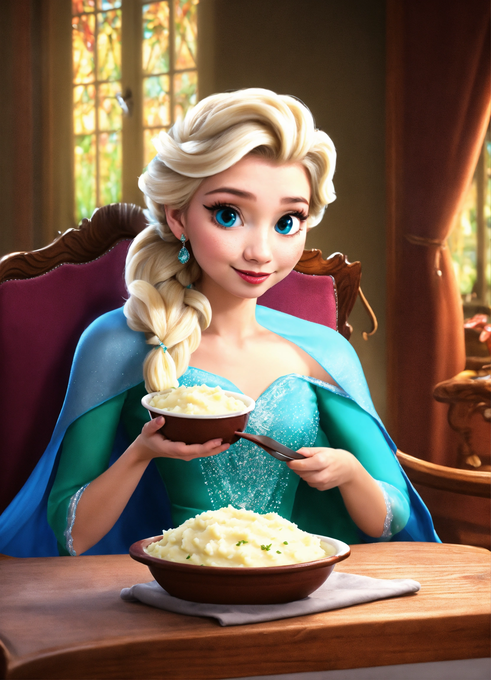 Lexica - Elsa eats mashed potatoes