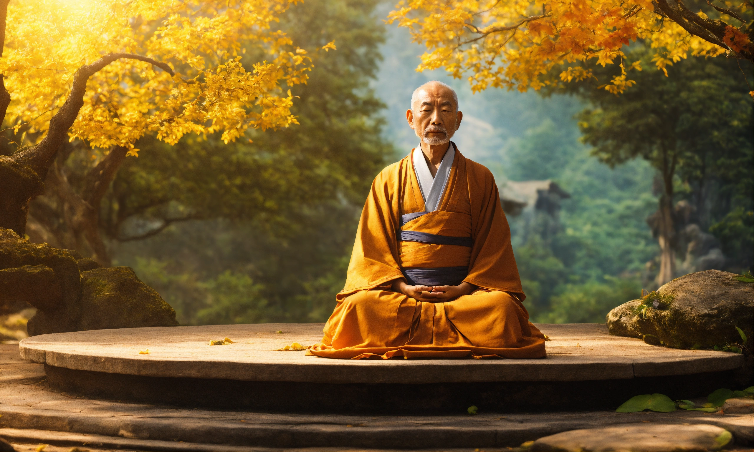 Lexica - Wise zen master meditating and some people are standing around ...