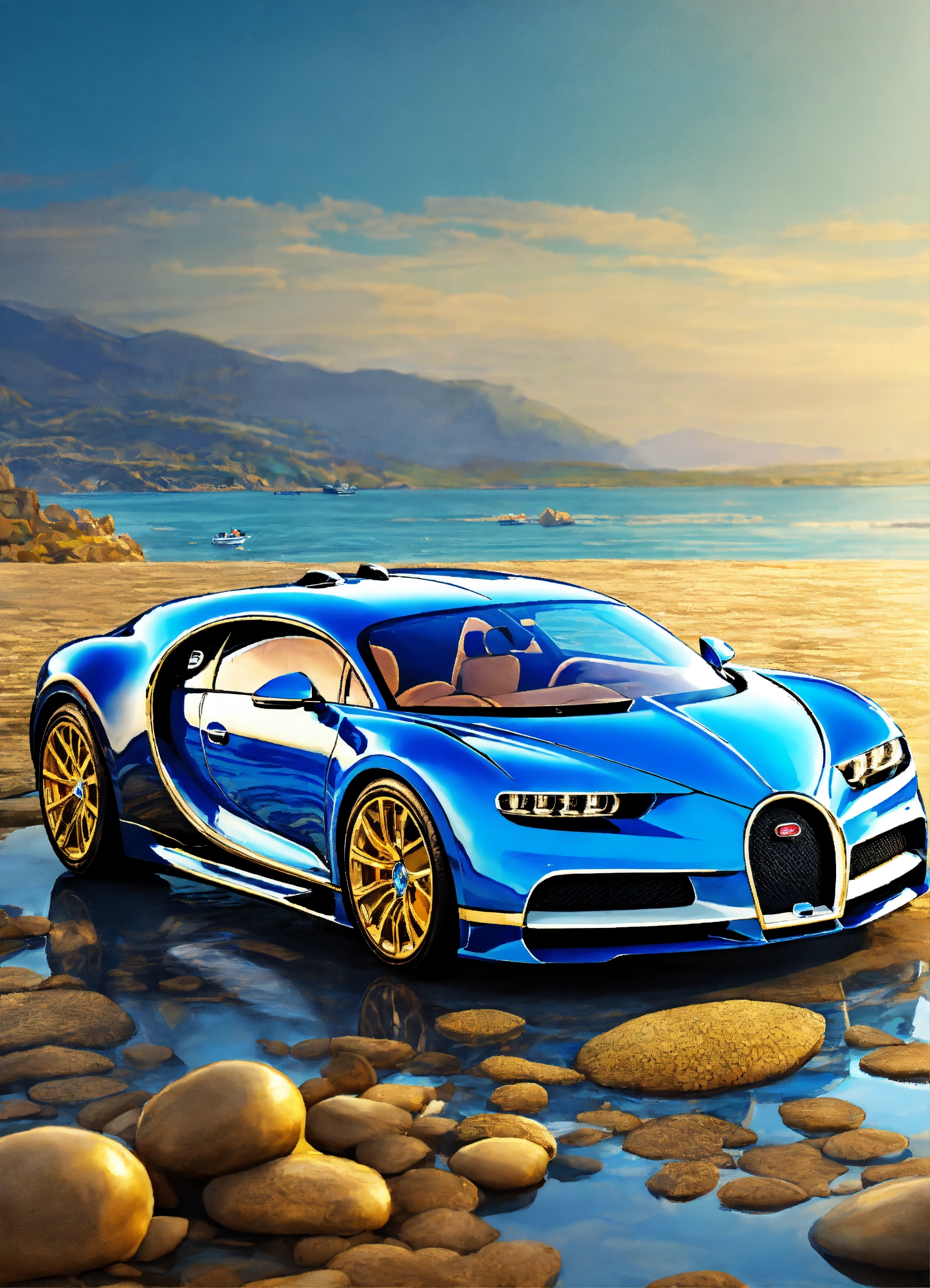 Lexica - Bugatti chiron golden car, blue ocean floor, cartoon effect ...