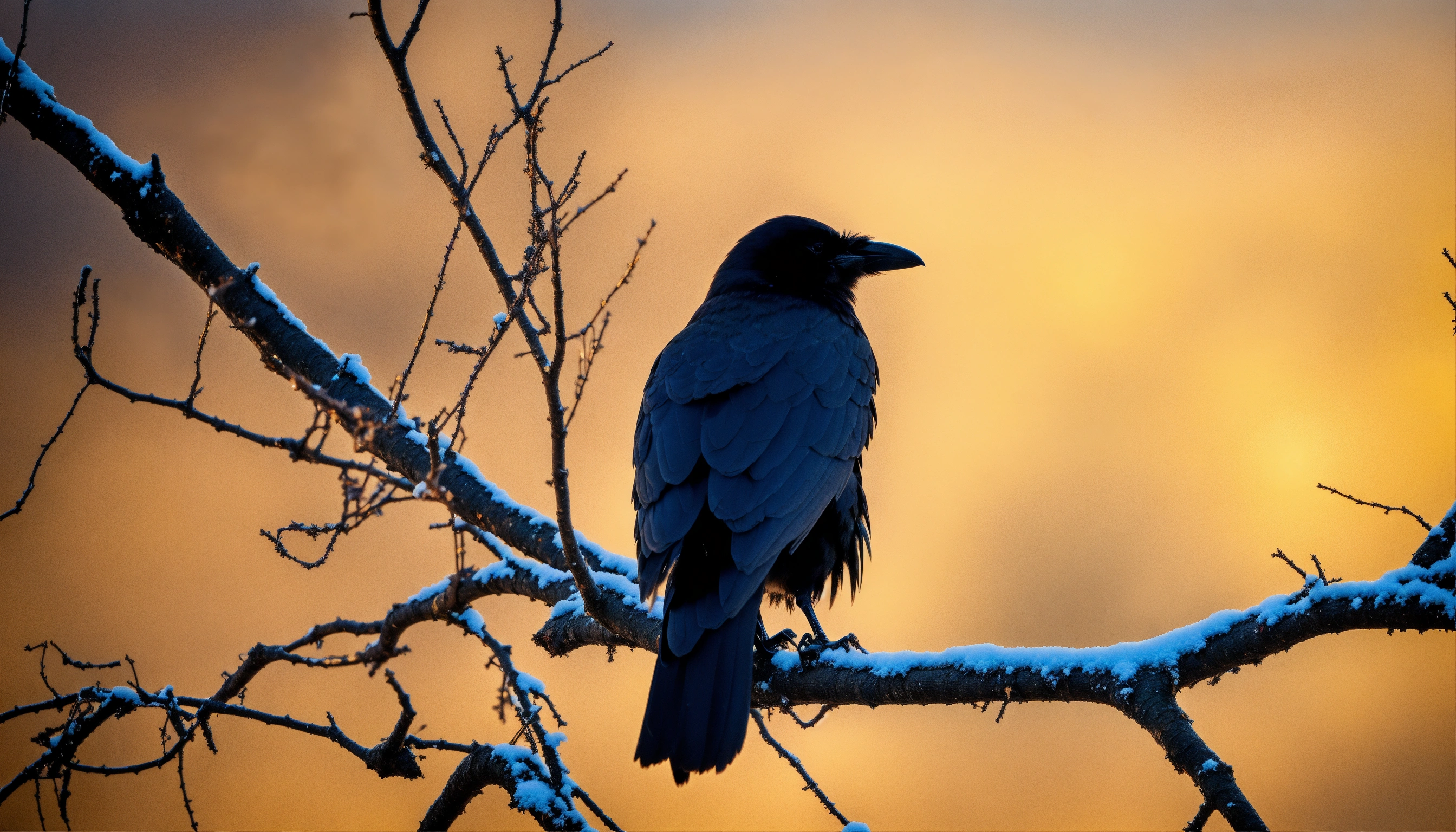Lexica - Describe a crow perched on a leafless tree branch on a cold ...