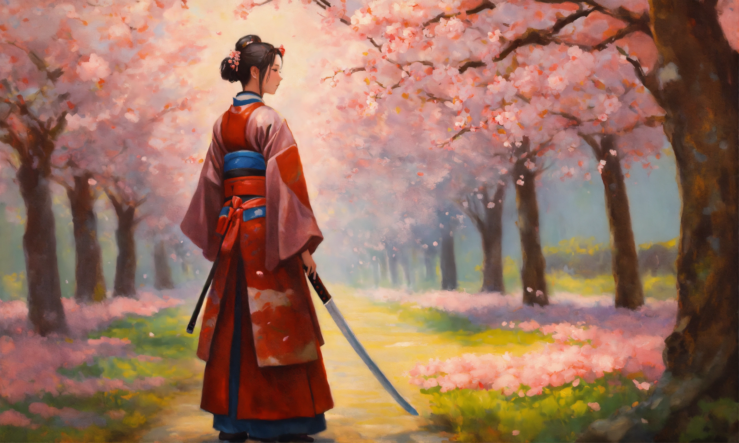 Lexica - IMPRESSIONIST STYLE PAINTING OF A FEMALE SAMURAI WARRIOR OF ...