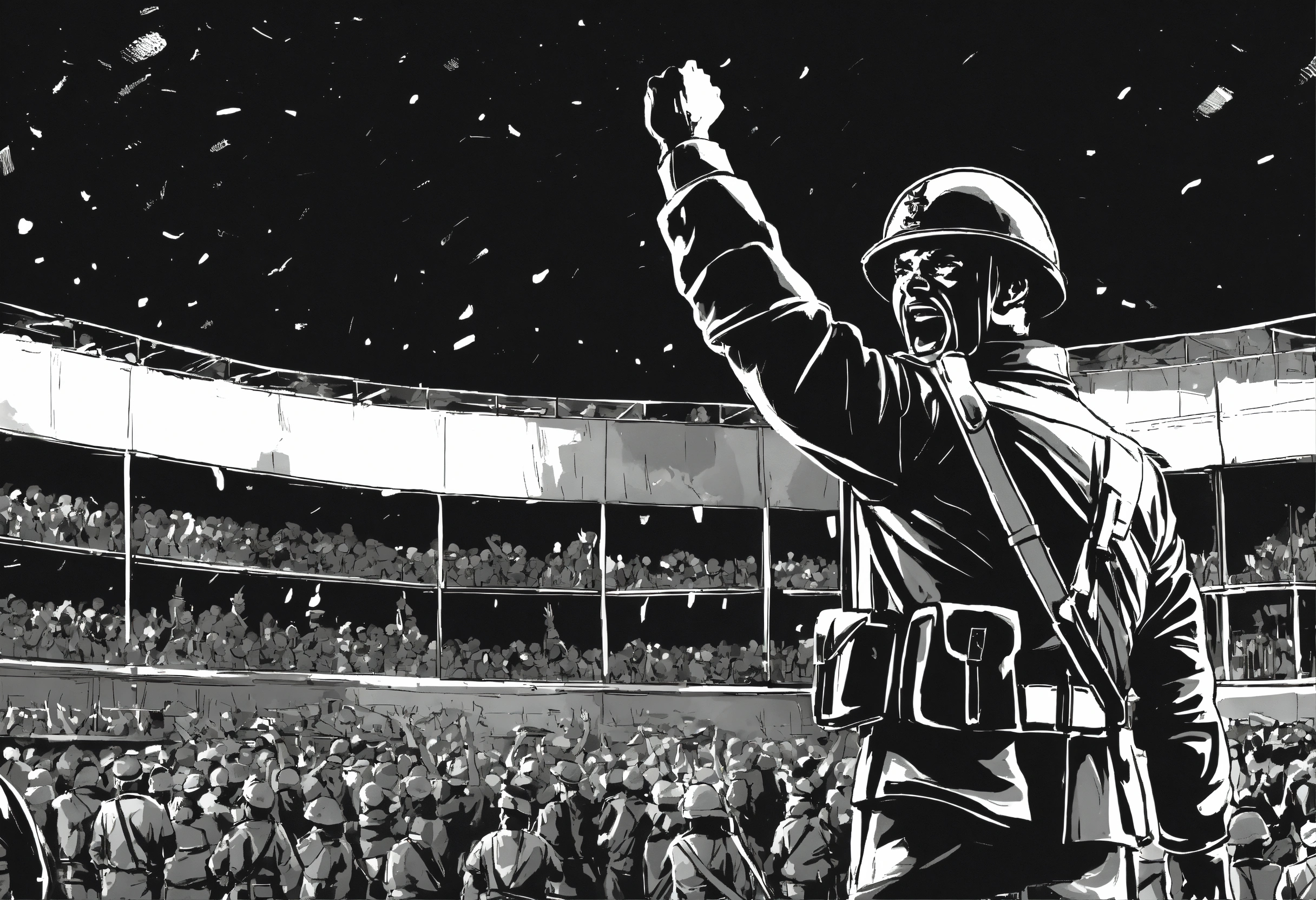 Lexica - A black and white illustration of a passionate soldier ...