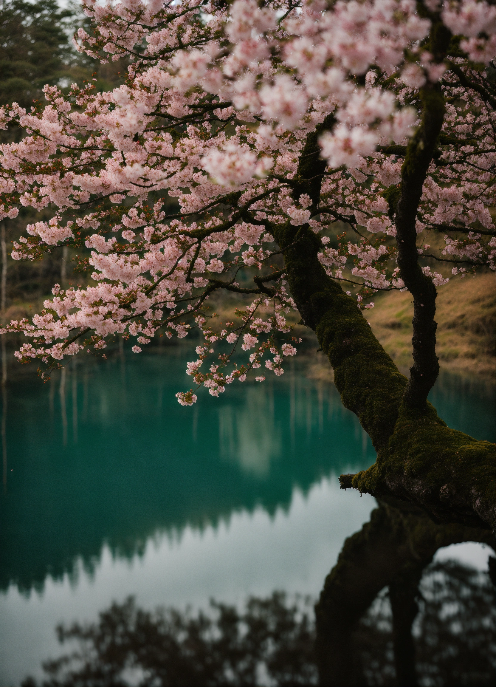 Lexica - Minimal, cinematic, a blooming cherry blossom tree, forest ...