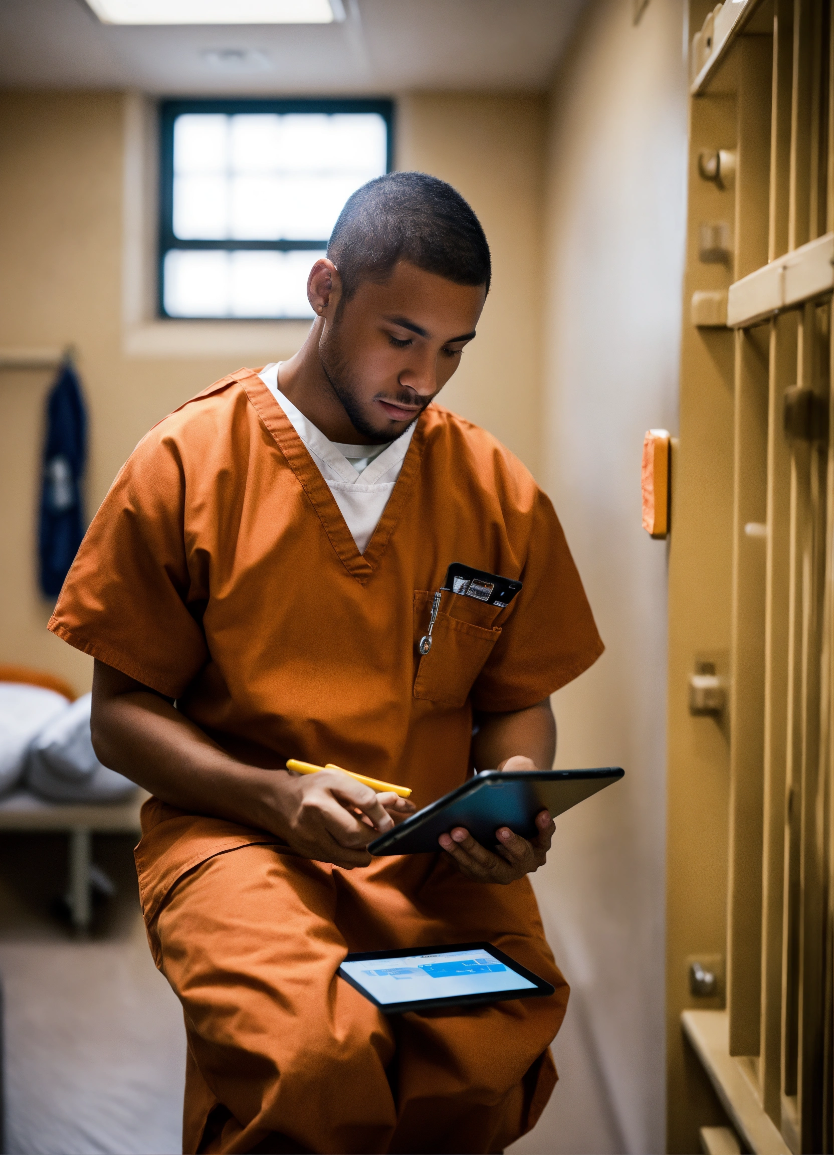 Lexica - A white jail inmate using a tablet for educational purposes ...