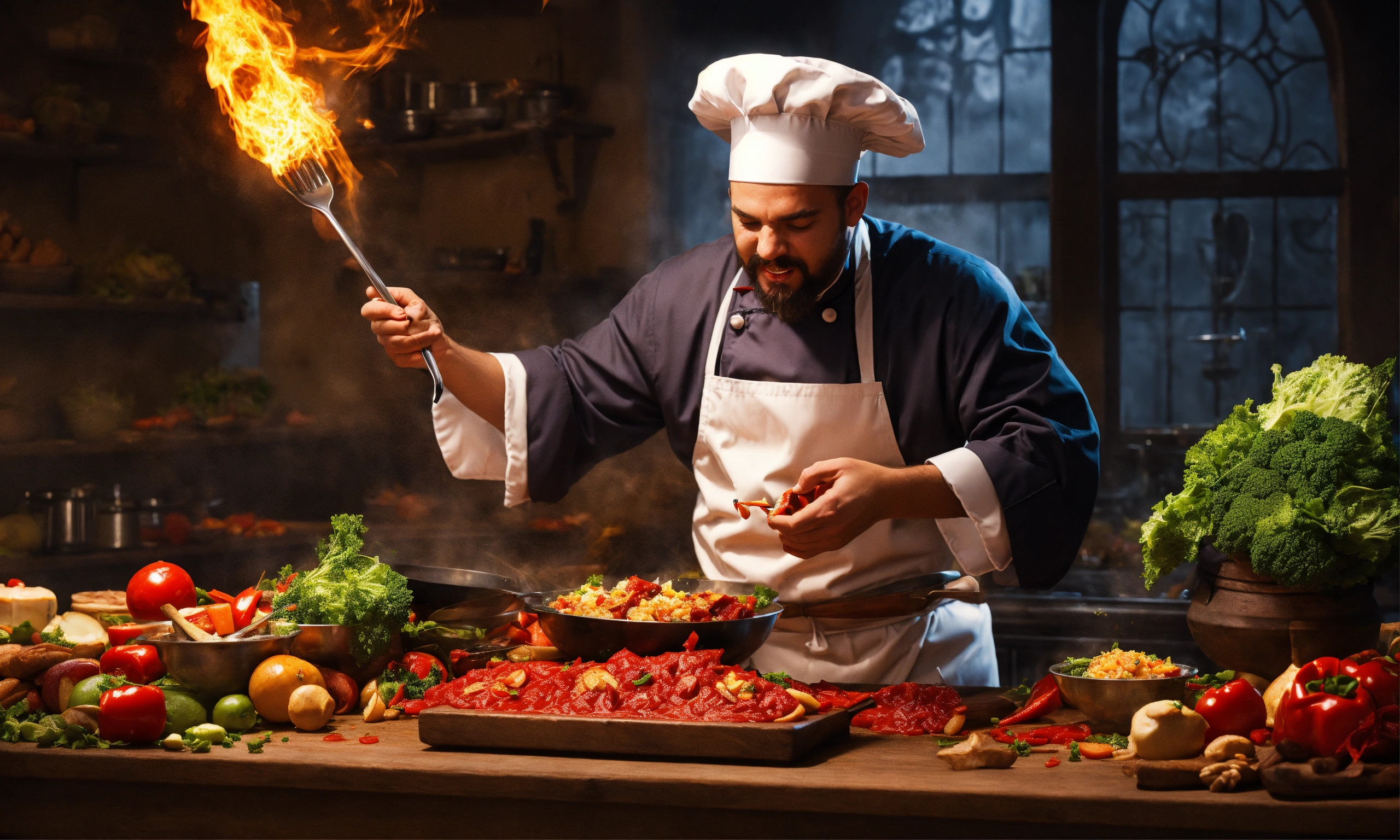 Lexica - Satan disguised as a chef casting his spell on the food