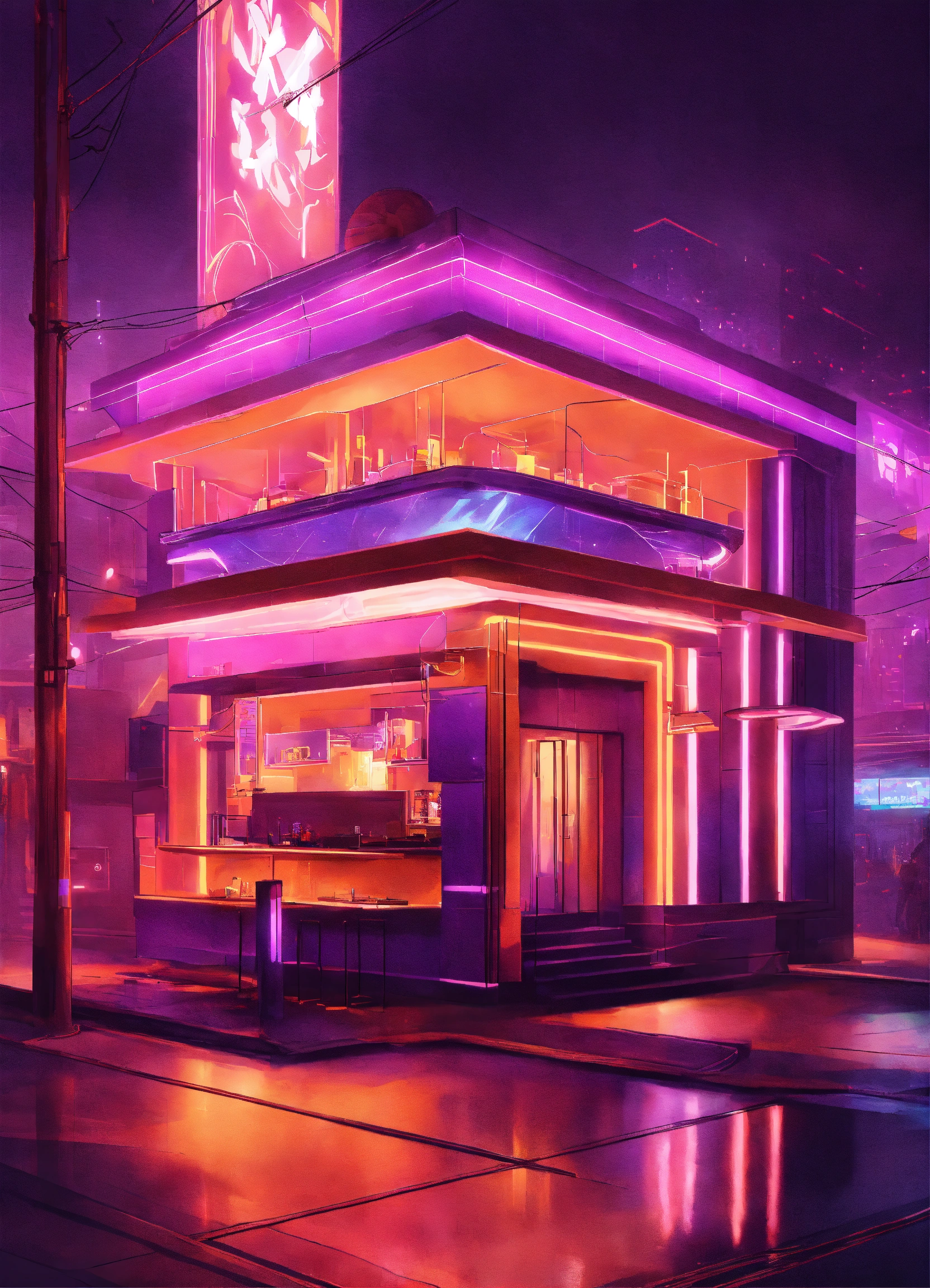 Lexica - Digital art of a retro-futuristic night club with an open ...