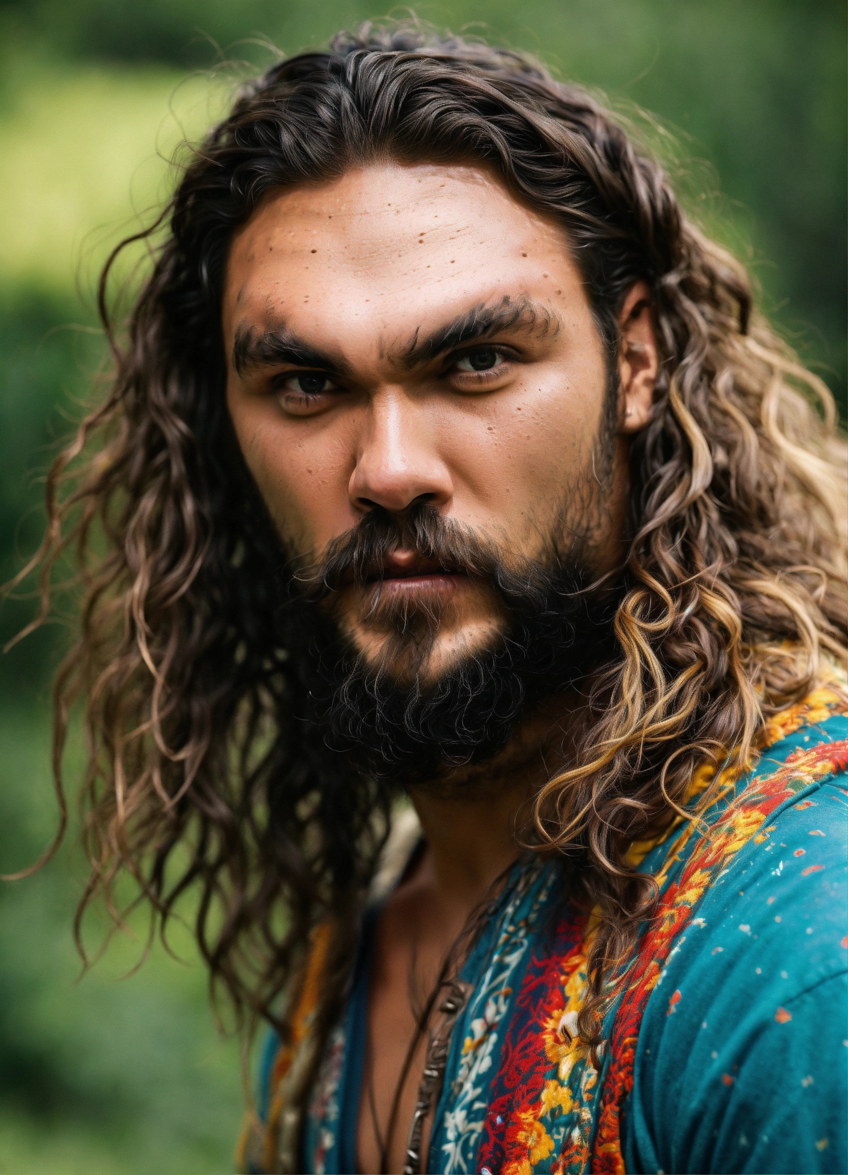 Lexica - A man looks like Jason Momoa. Also looks like a vegan hippie