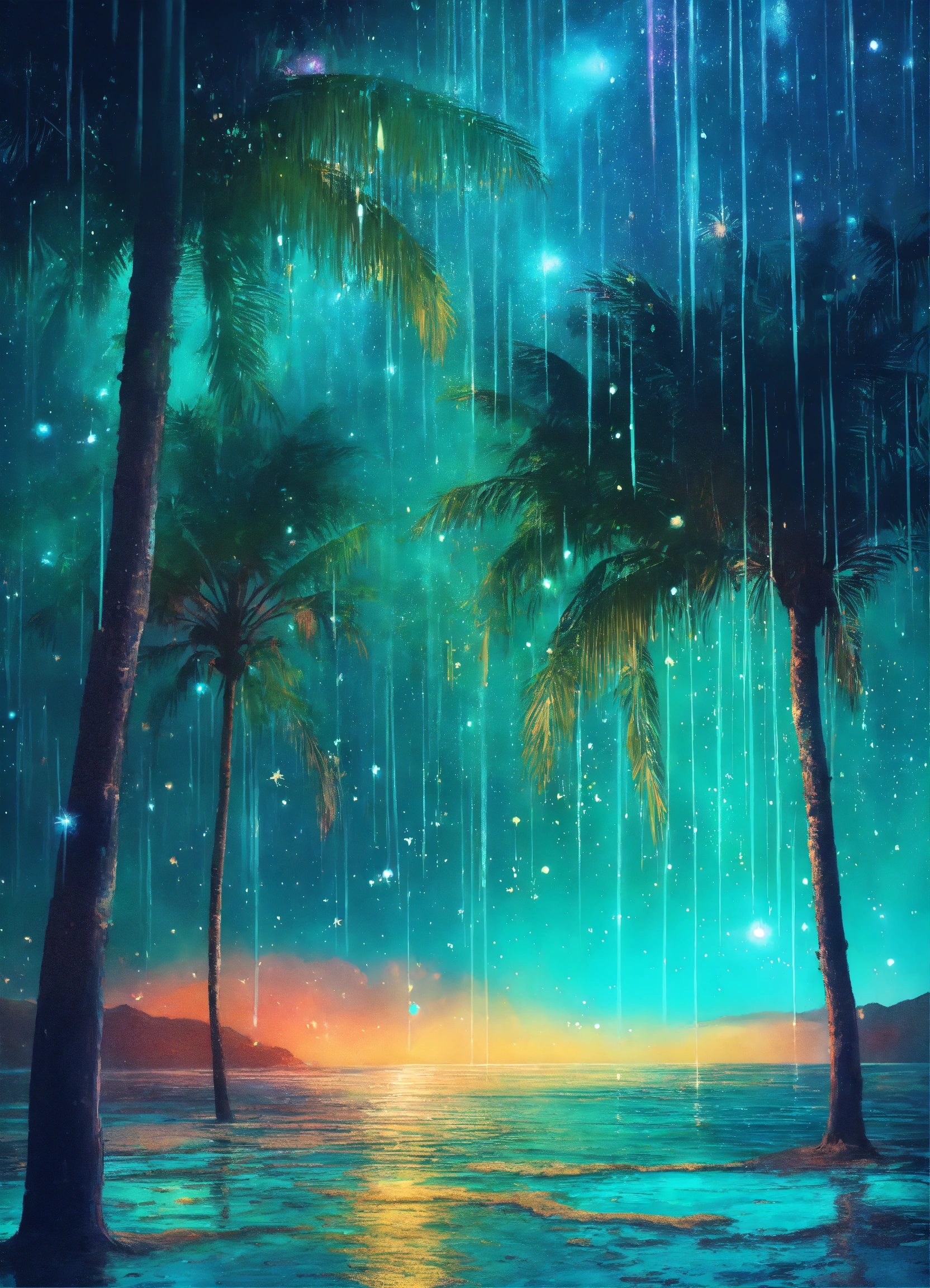 Lexica - Abstract magical rain, universe , stars, turqoise color near ...