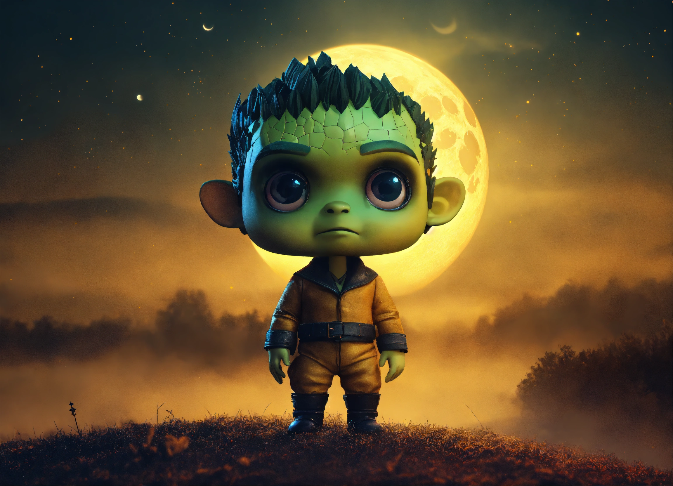 Lexica - Moonlit portrait of Cute Frankenstein Chibi humanoid Monster a ...