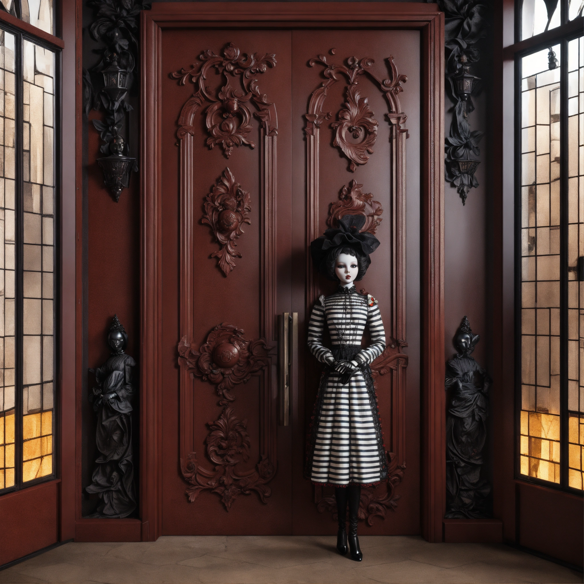 Lexica - 3D doors in the image of a carved gothic porcelain doll as a ...