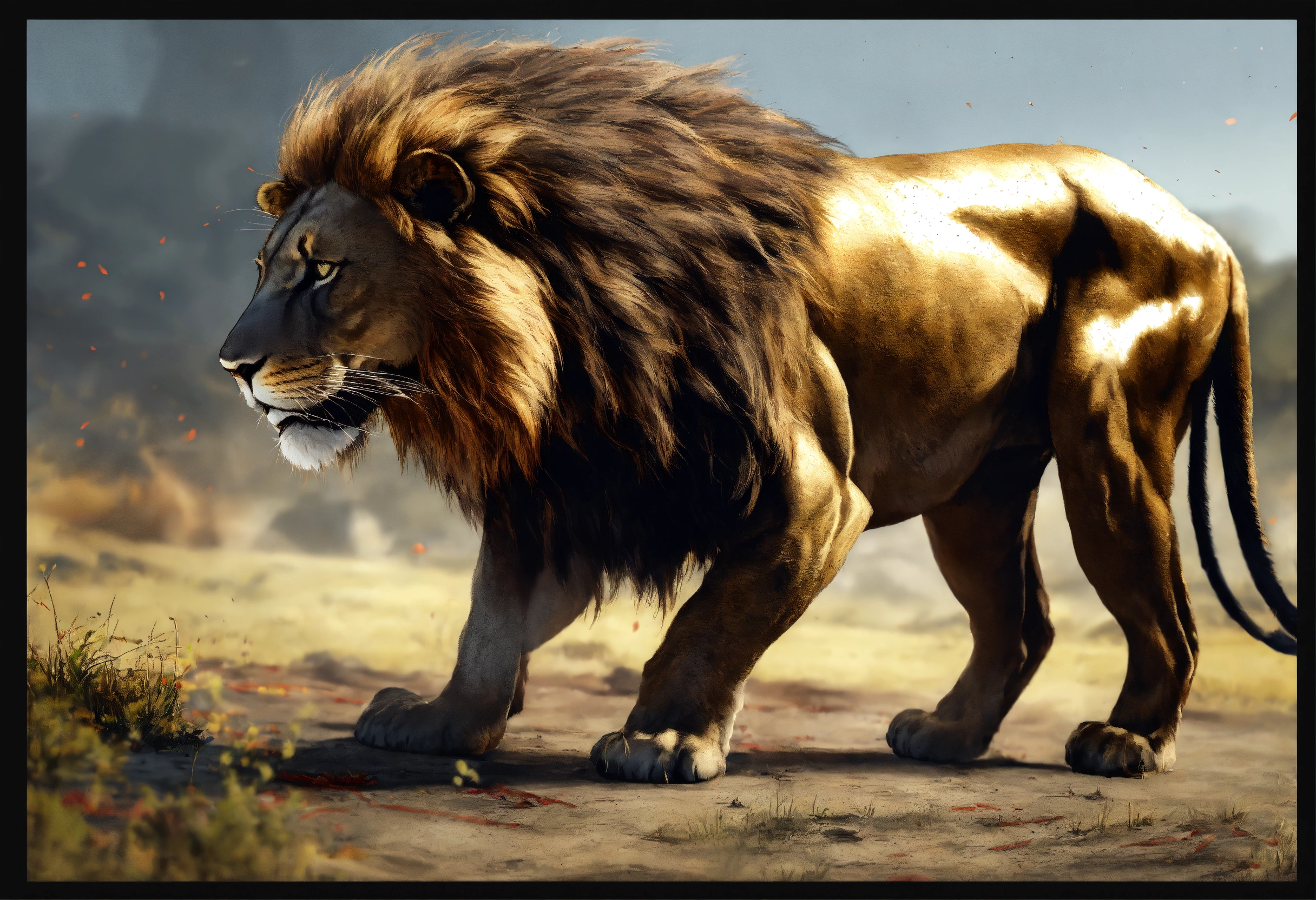 Lexica - Lion ronin. Battlefield. Hyper realistic.