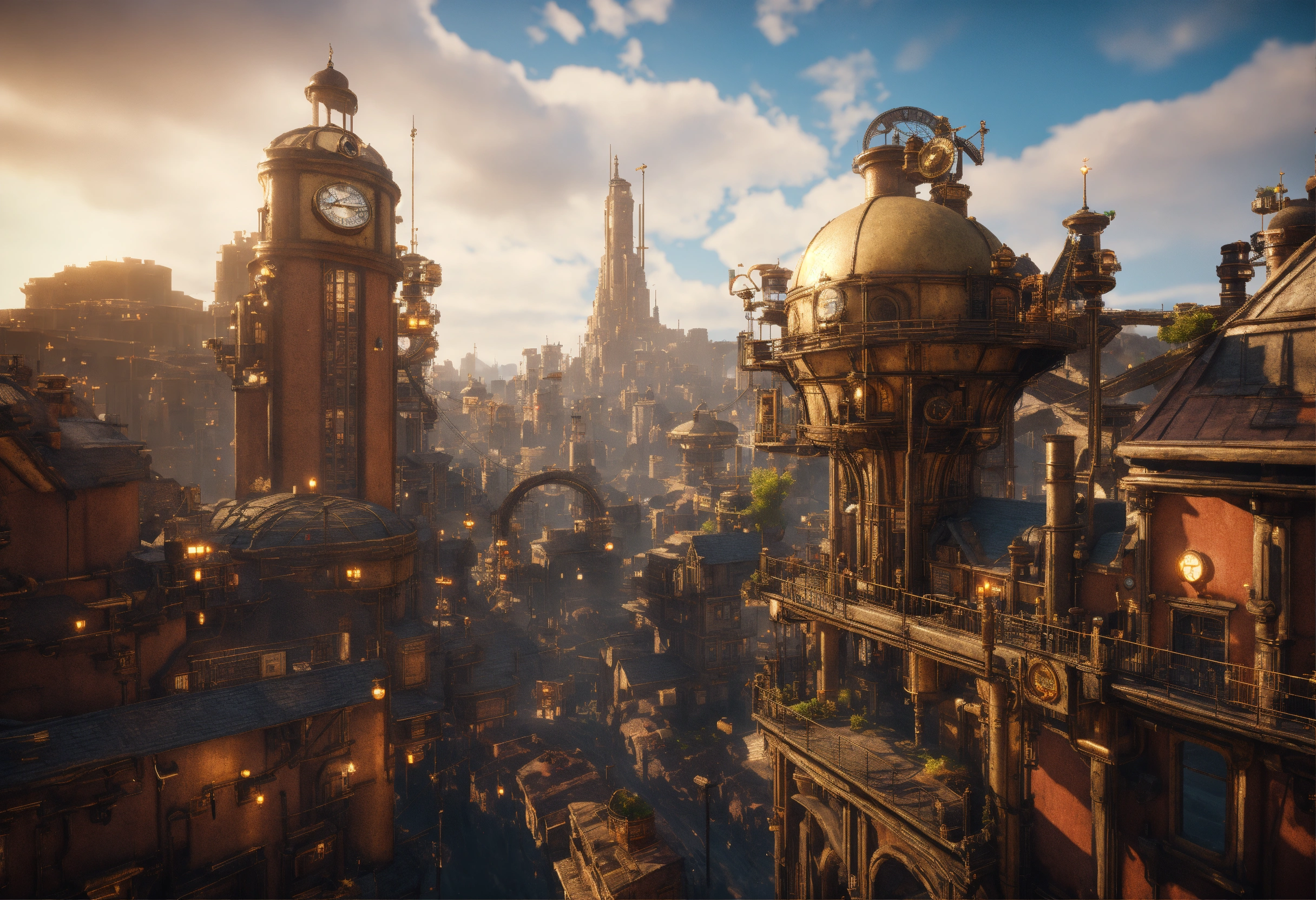 Lexica - Full overhead image of a steampunk city, unreal engine, 8k