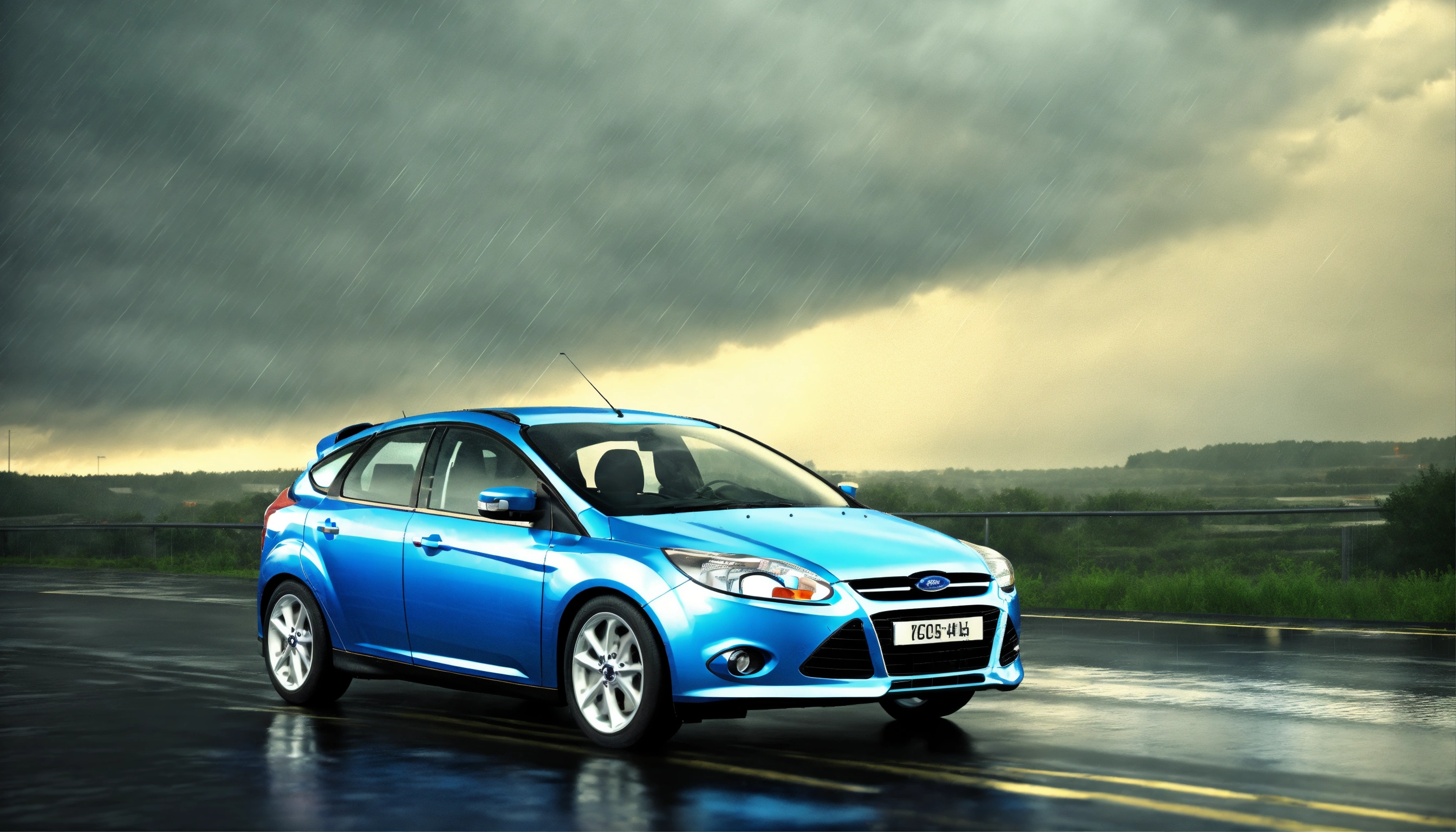 Lexica - Ford focus 2010, highway, rain, side view, 3d render, cinematic