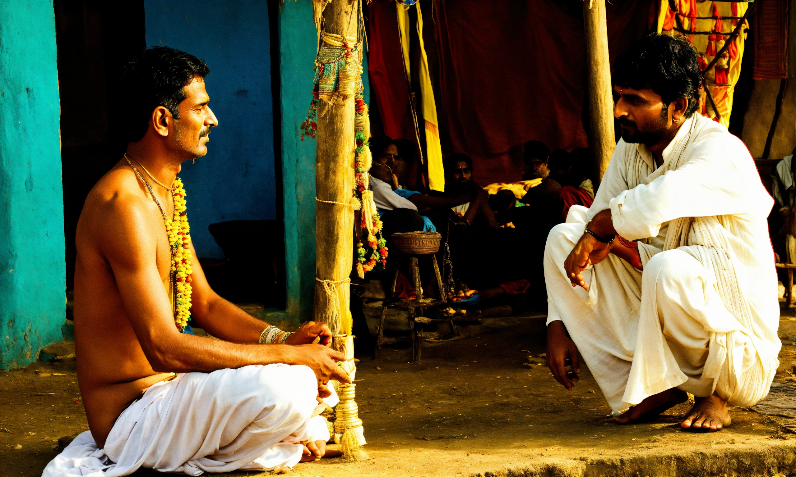 Lexica - A man talking to a brahmin priest in an indian village
