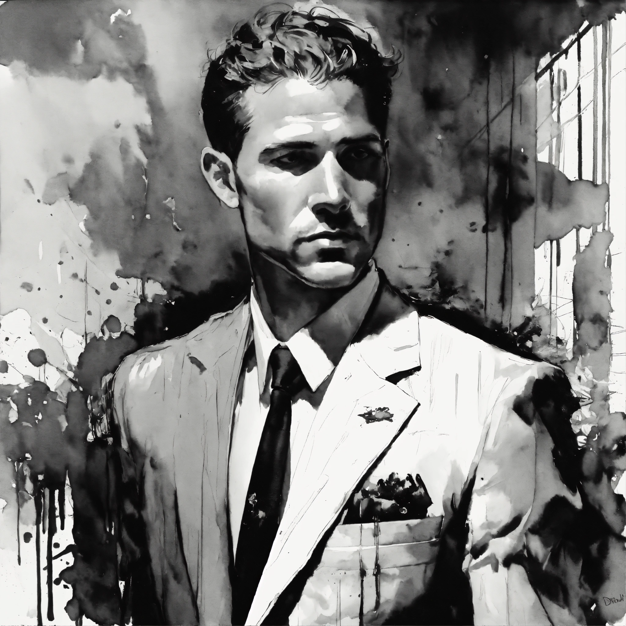 Lexica - White background, b&w Italian gentleman, b&w suit and tie ...